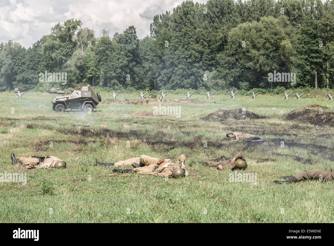 Reconstruction of a World War II fight - battlefield after attack Stock ...