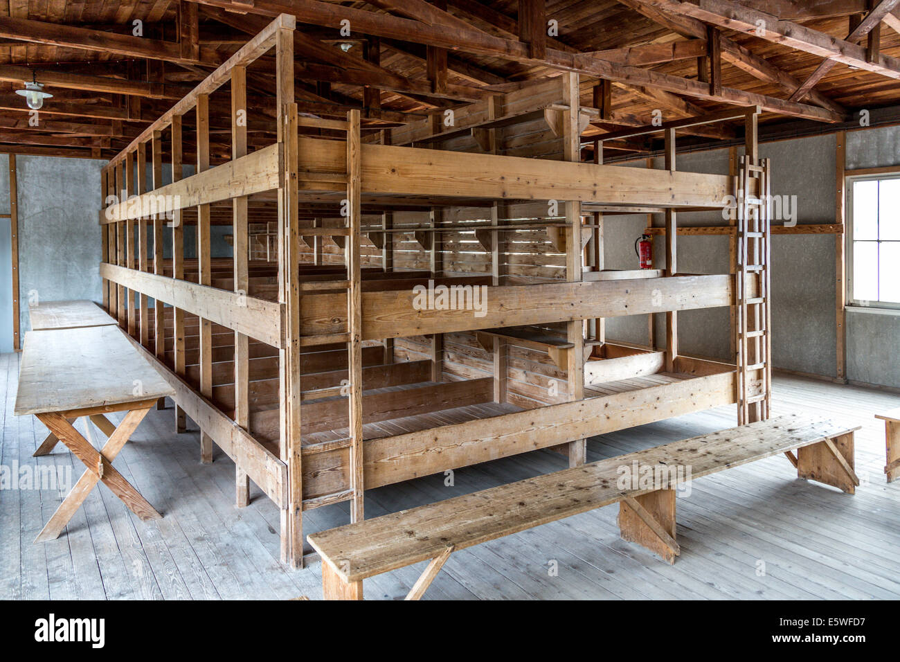 Dormitories and common room, reconstructed prisoner barracks, Dachau ...