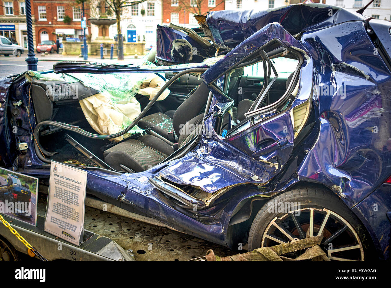 Remains of a Volkswagen Golf car after a collision on a motorway at ...