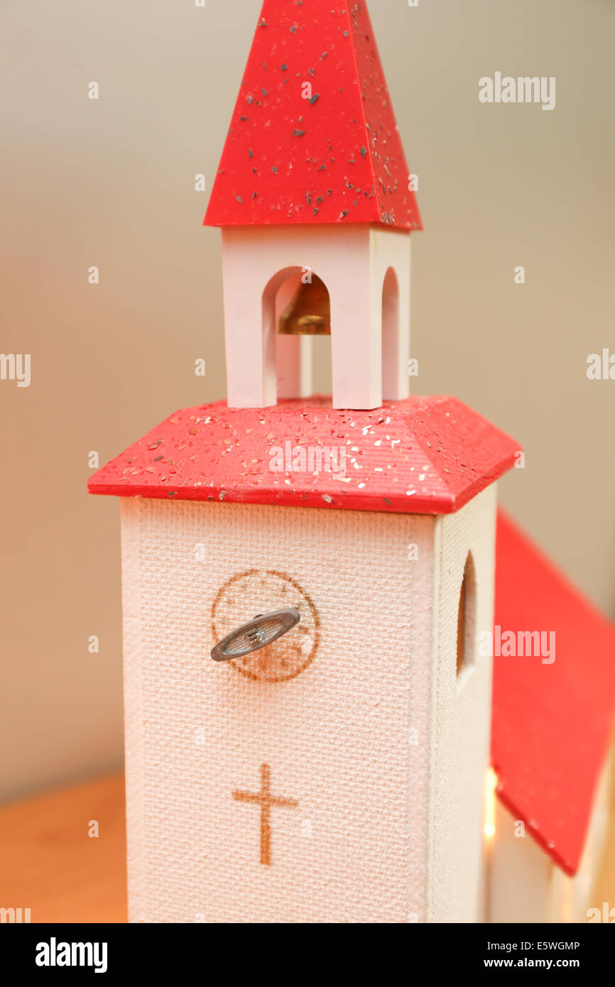 Red and white Christmas church with musicbox Stock Photo - Alamy