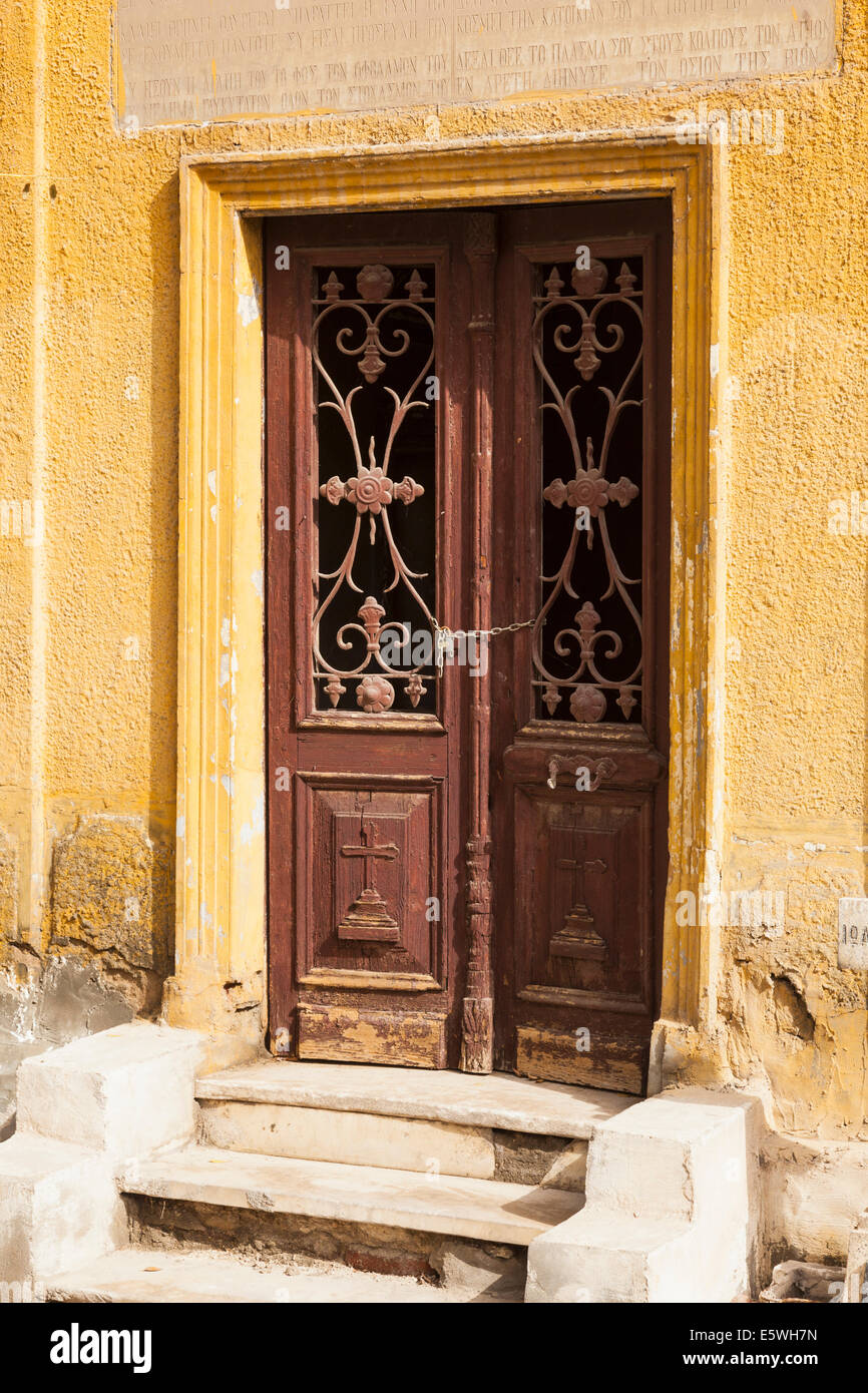 Wooden doors leading into crypt in the Greek Orthodox cemetery in ...