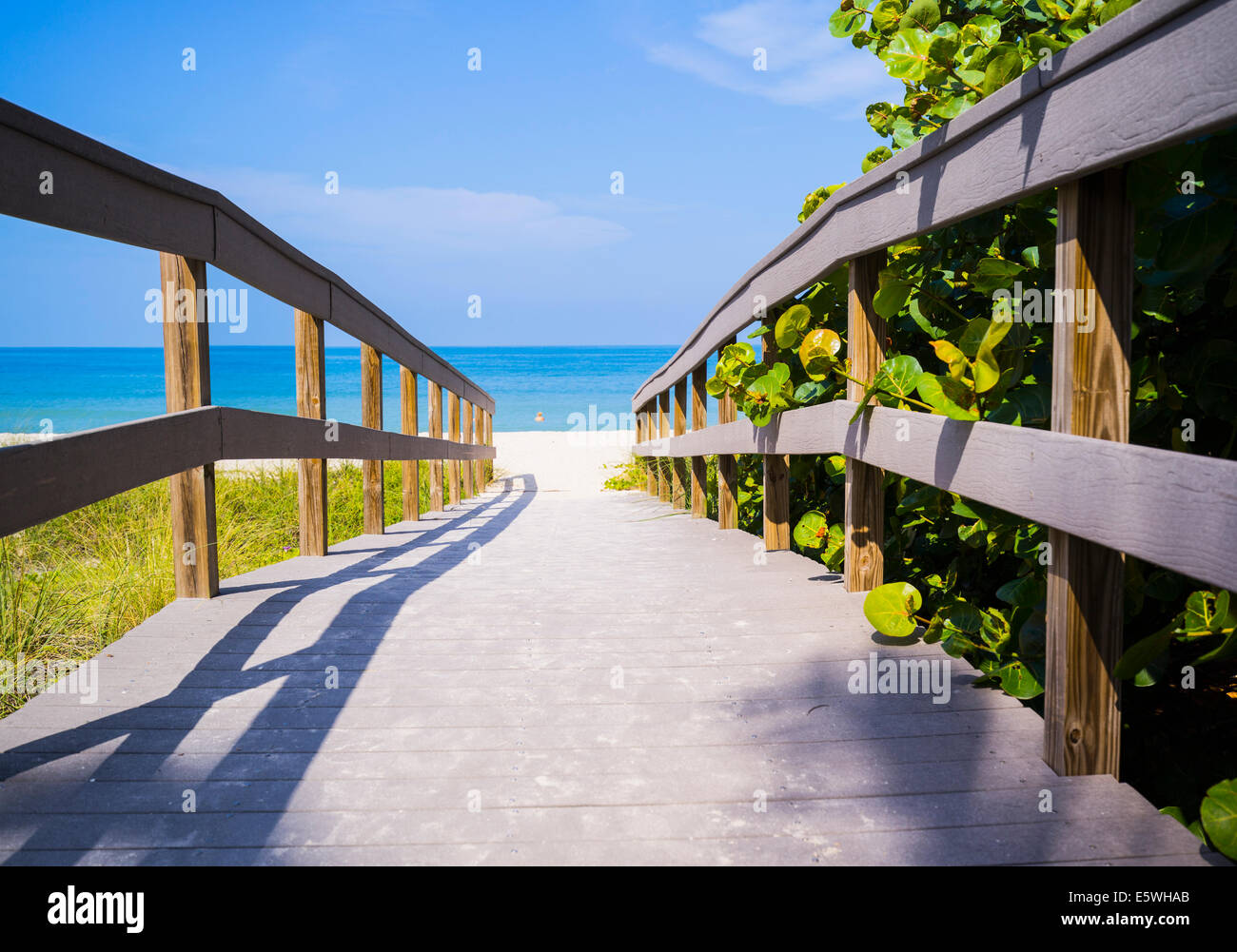 Florida beach, USA - Wooden boardwalk to ocean on Sunset Beach ...