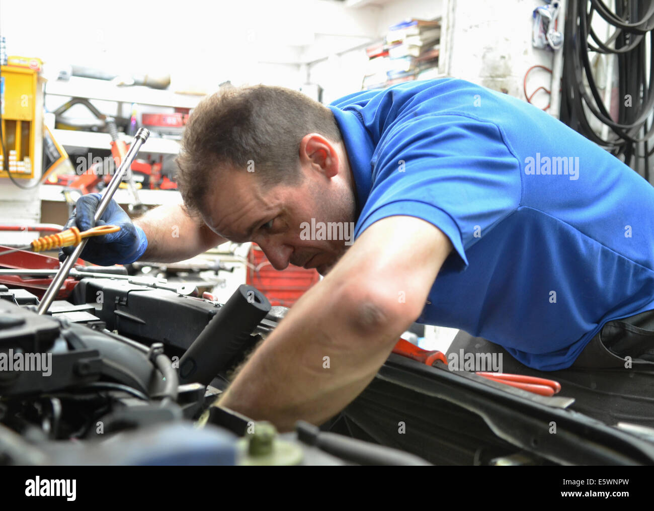 Mechanic checking car engine Stock Photo - Alamy