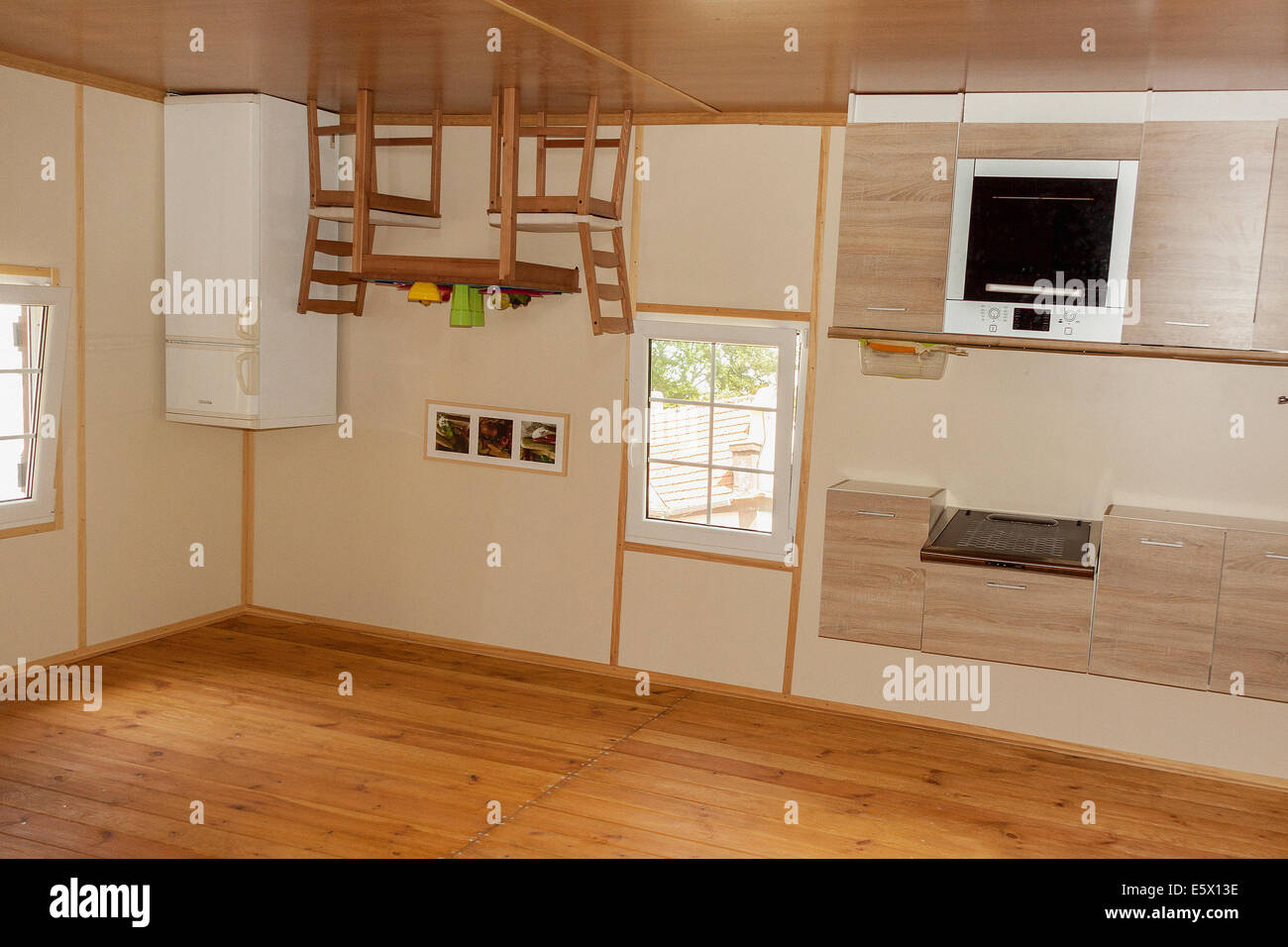 Kitchen inside upside-down house in Jastrzębia Góra, Poland Stock Photo ...
