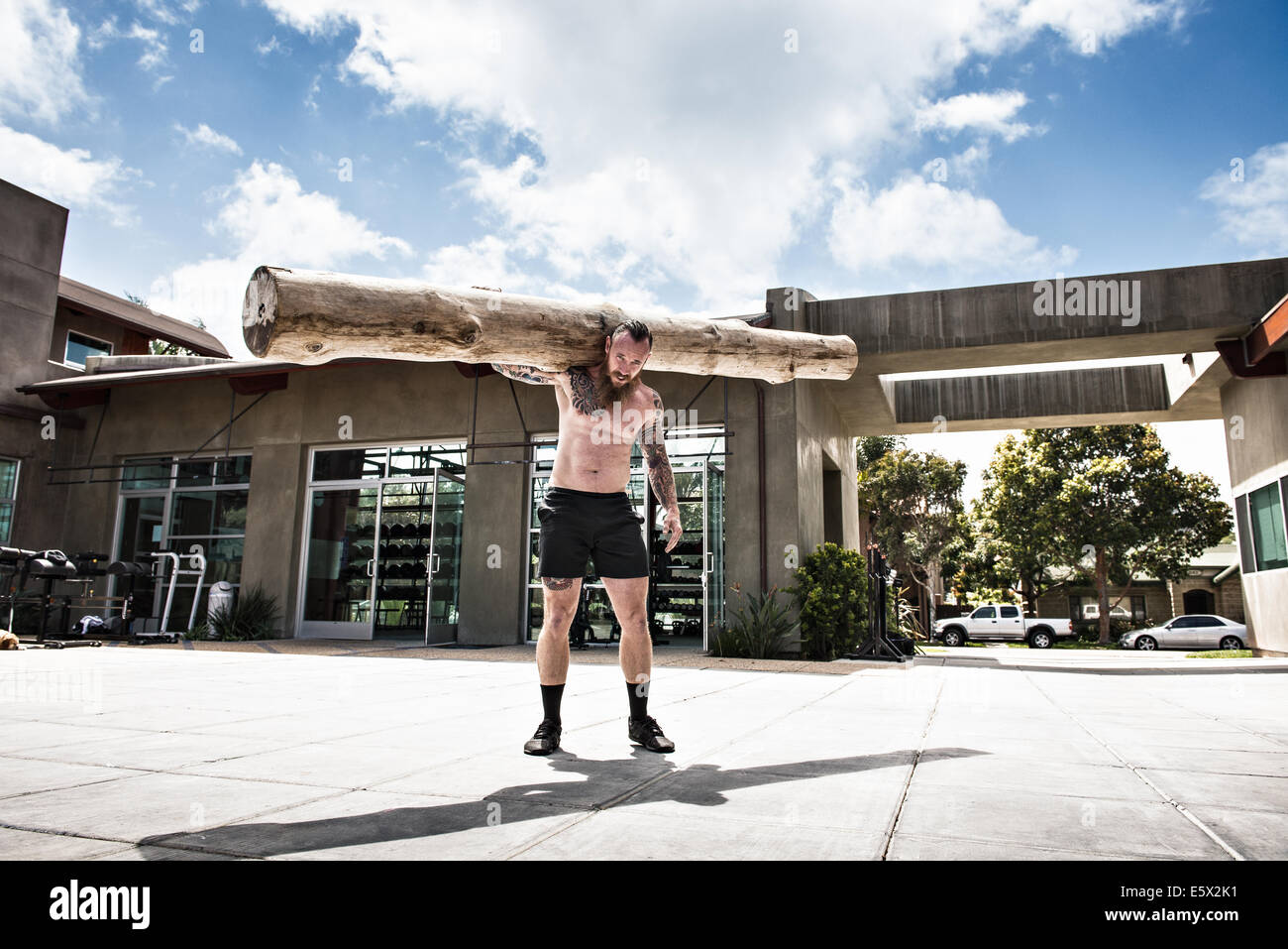 Man carrying log on shoulders hi-res stock photography and images - Alamy