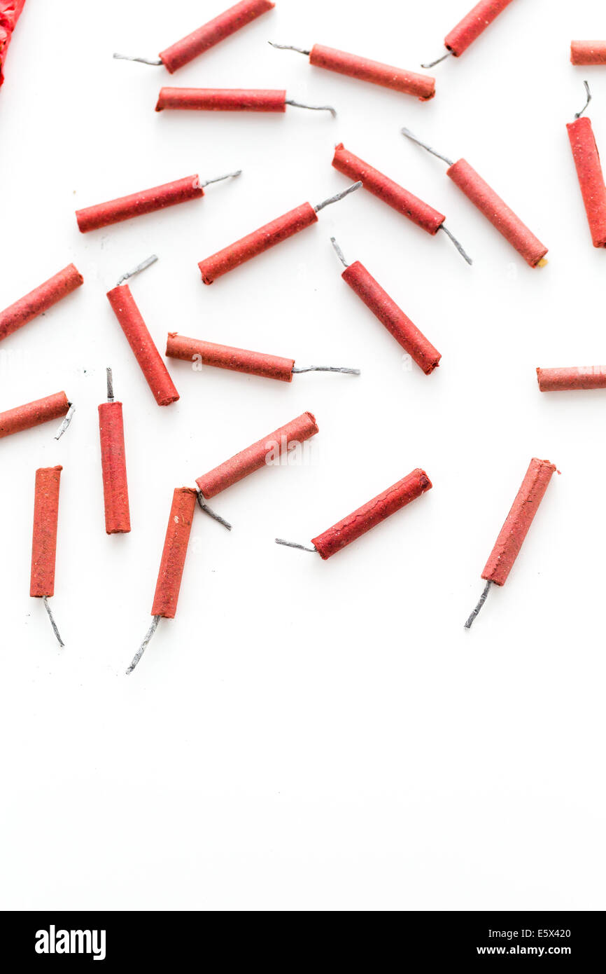 Roll of firecrackers on a white background Stock Photo - Alamy