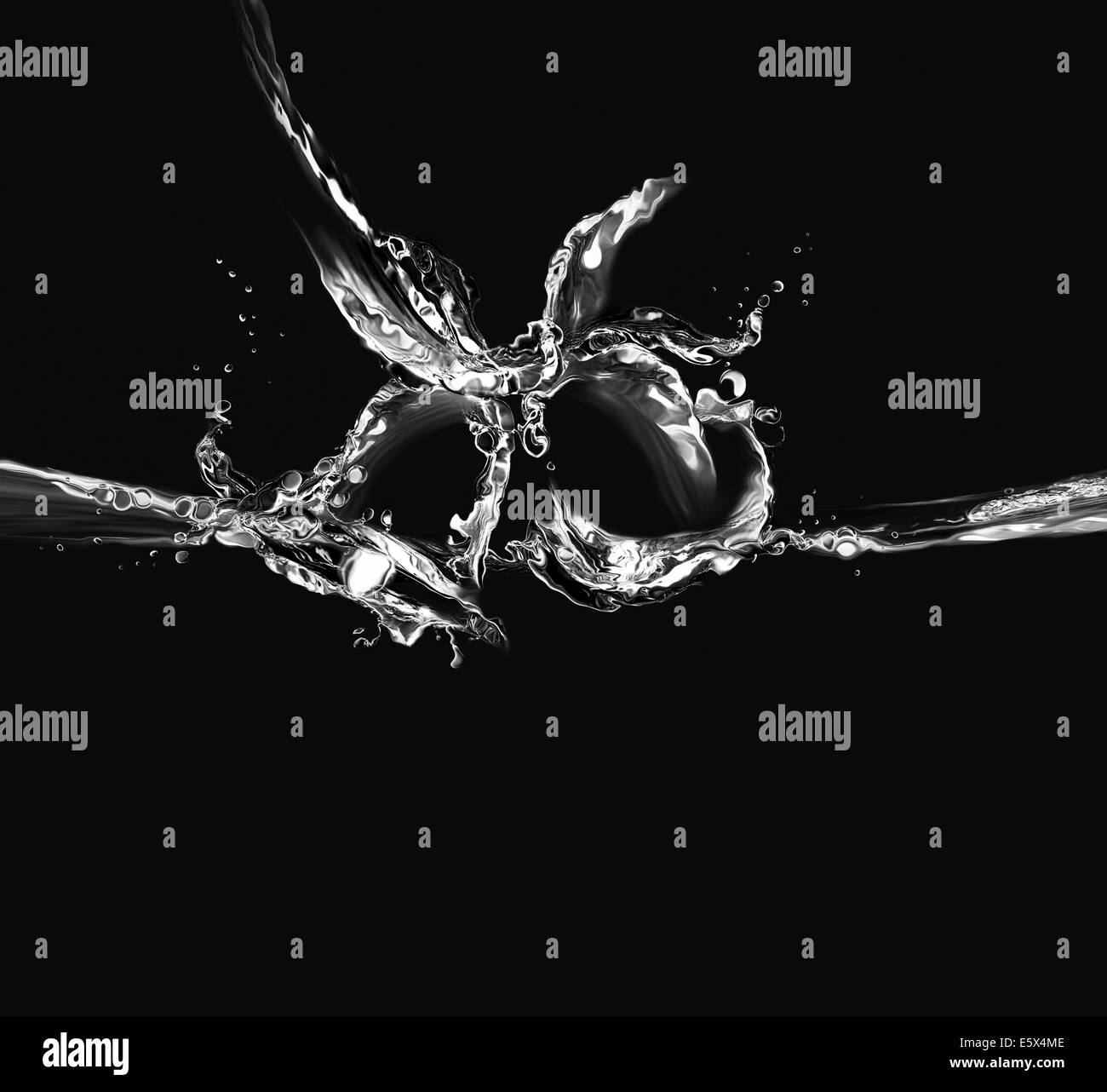 Silhouette of two bells made of water in a ringing motion, on black ...