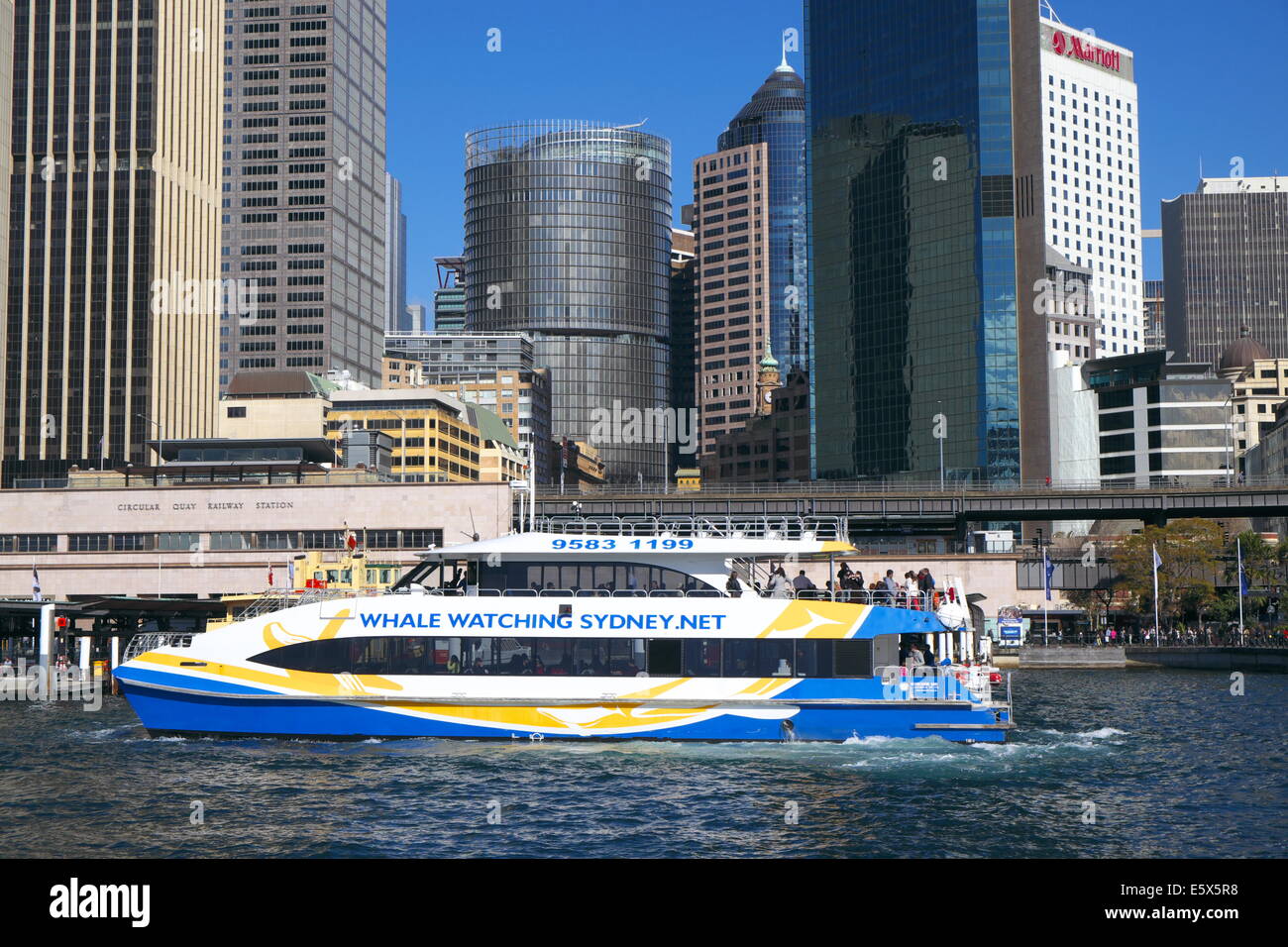 Manly fast ferry and Whale watching boat vessel at Circular quay Sydney ...