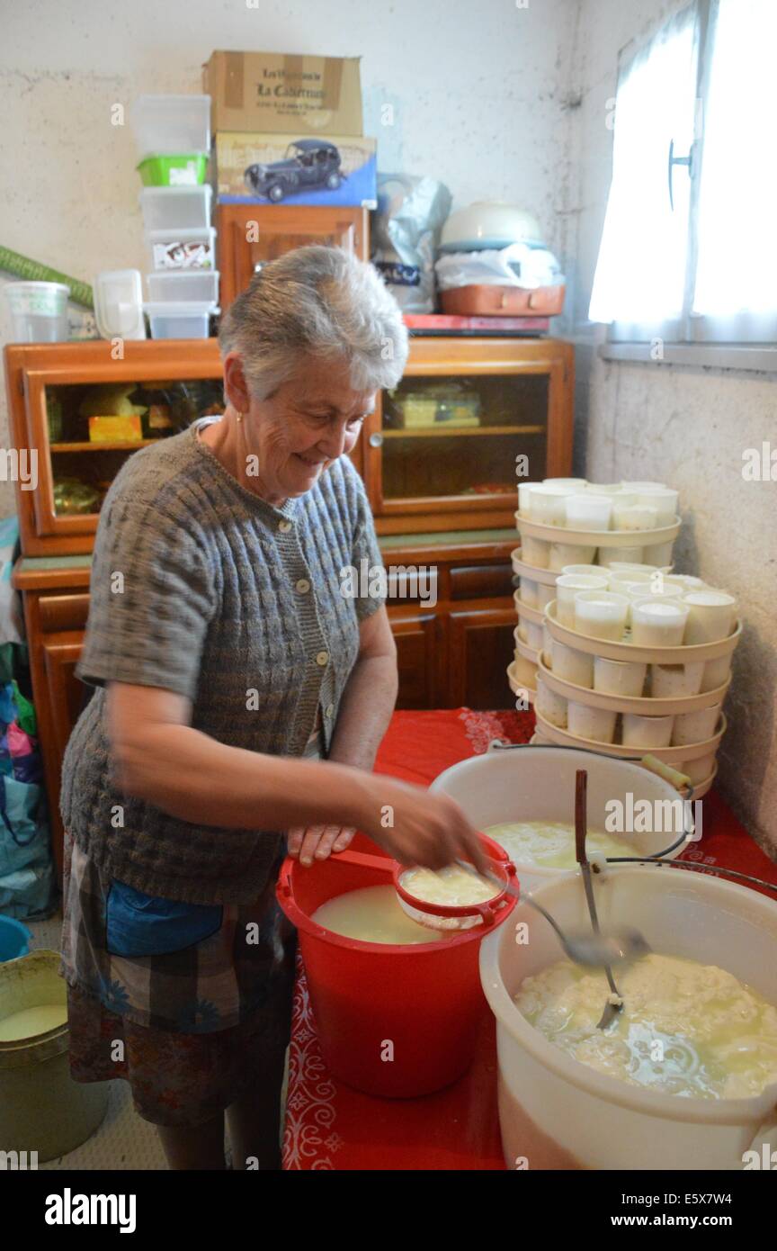 Jeanette making goat cheese on her farm in the Ardeche, southern France ...
