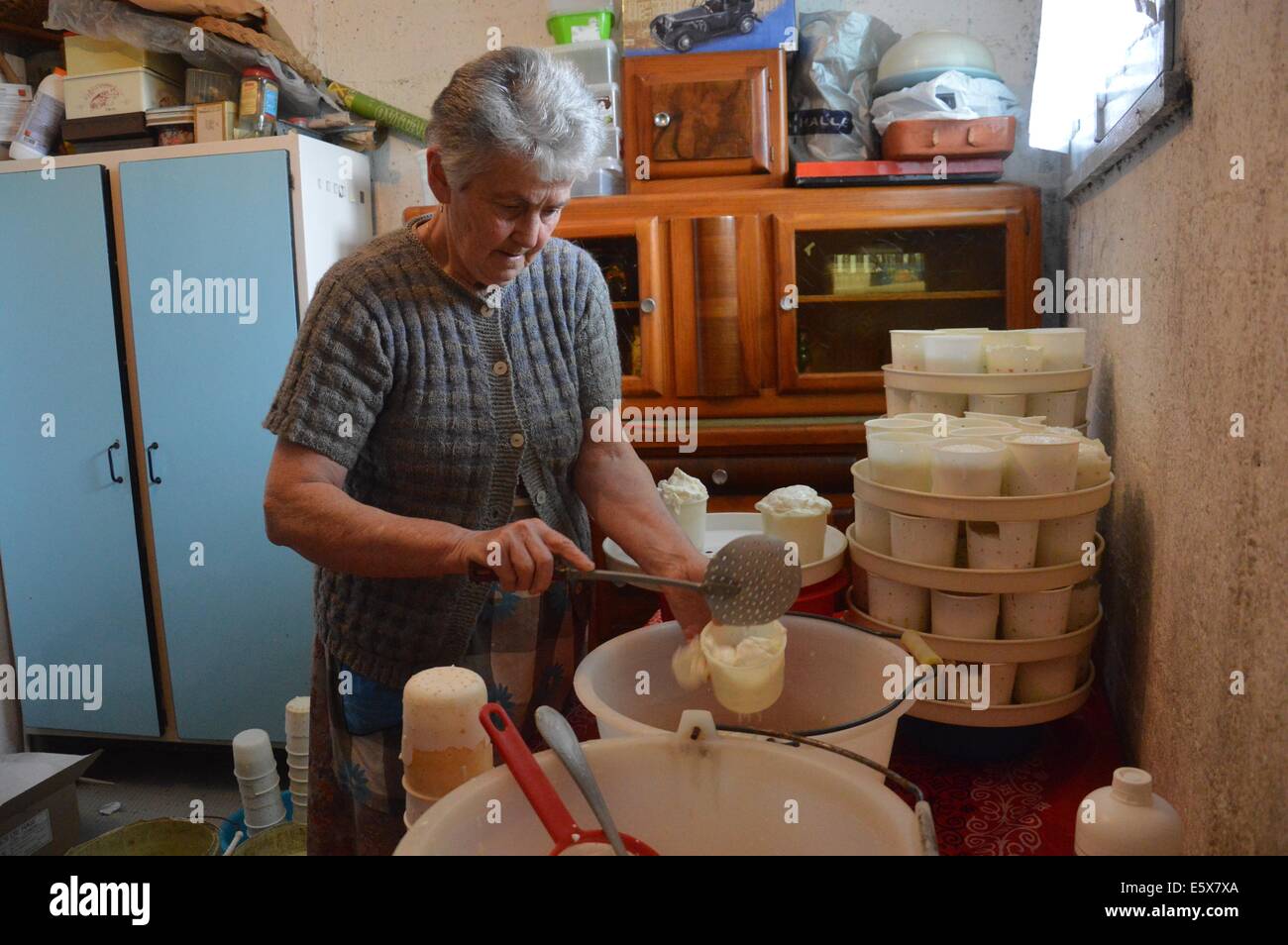 Jeanette making goat cheese on her farm in the Ardeche, southern France ...