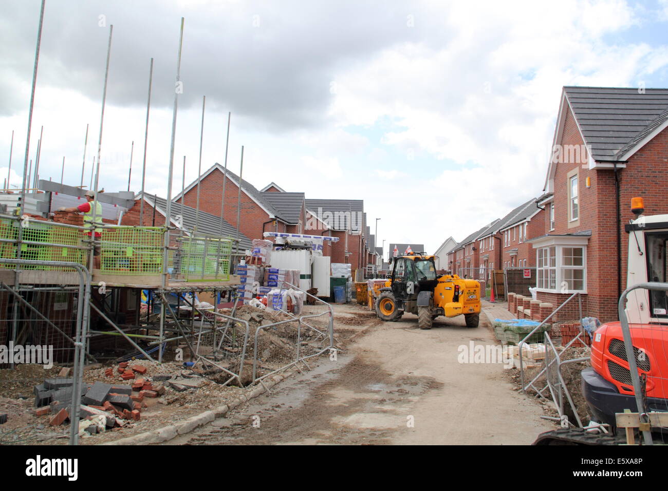 New homes constructed on UK building site, Derbyshire, Britain - summer ...