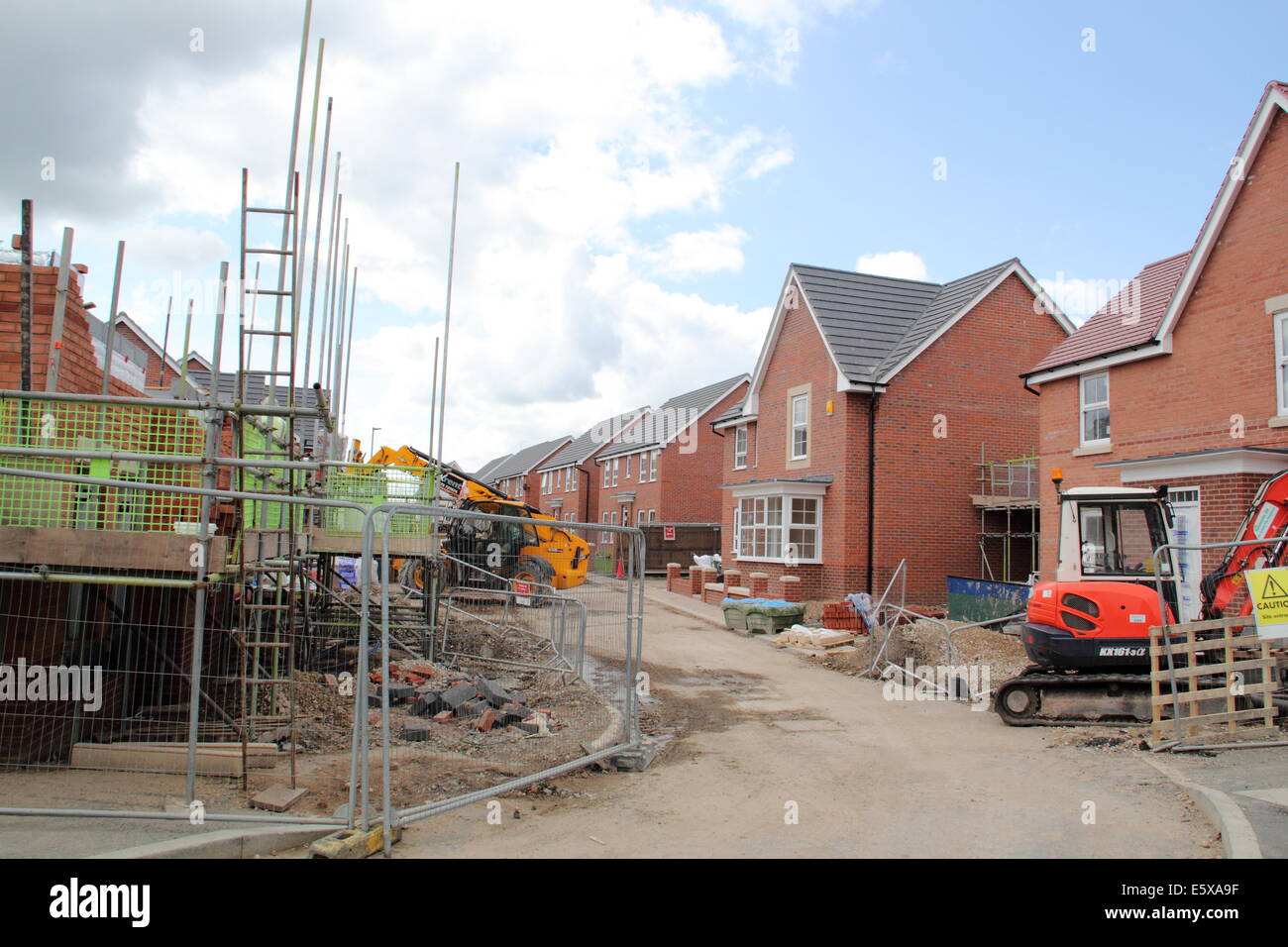 New homes constructed on UK building site, Derbyshire, Britain - summer ...