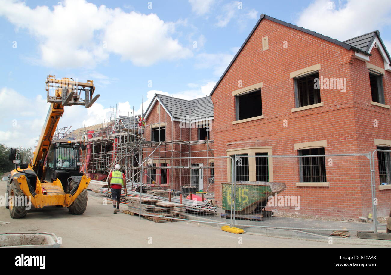 New homes constructed on UK building site, Derbyshire, Britain - summer ...