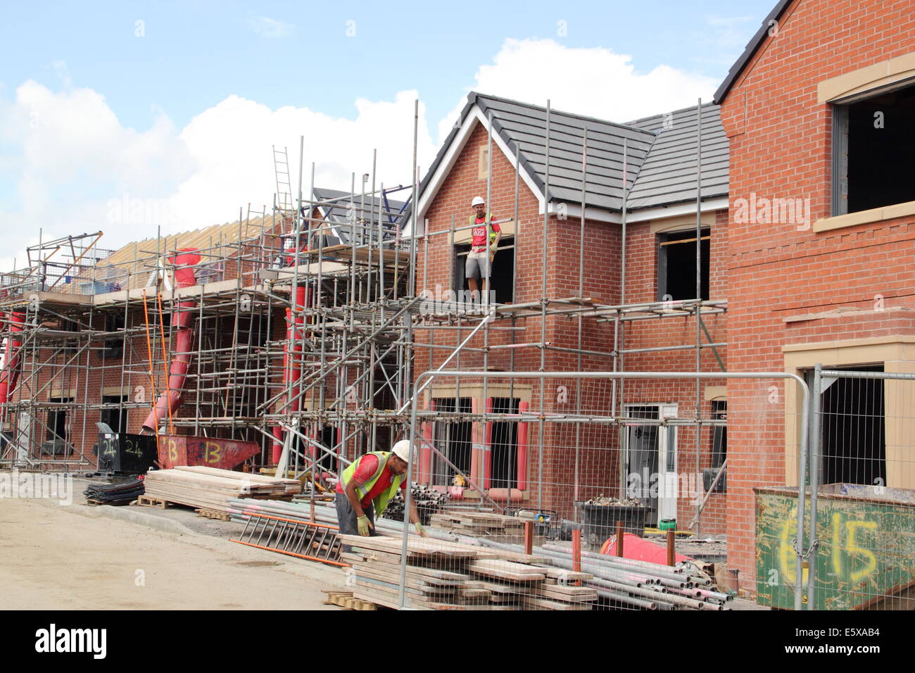 New homes constructed on UK building site, Derbyshire, Britain - summer ...