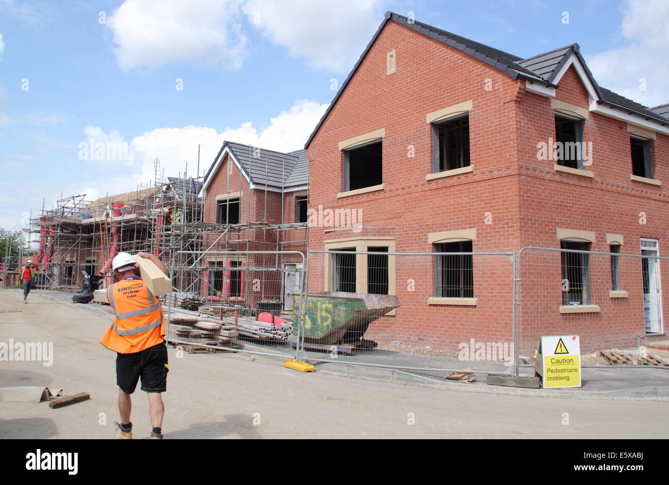 New homes constructed on UK building site, Derbyshire, Britain - summer ...