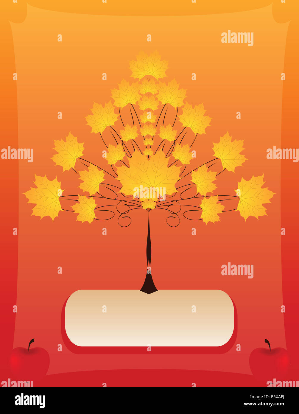 Autumn vector background with abstract tree and apple Stock Photo - Alamy