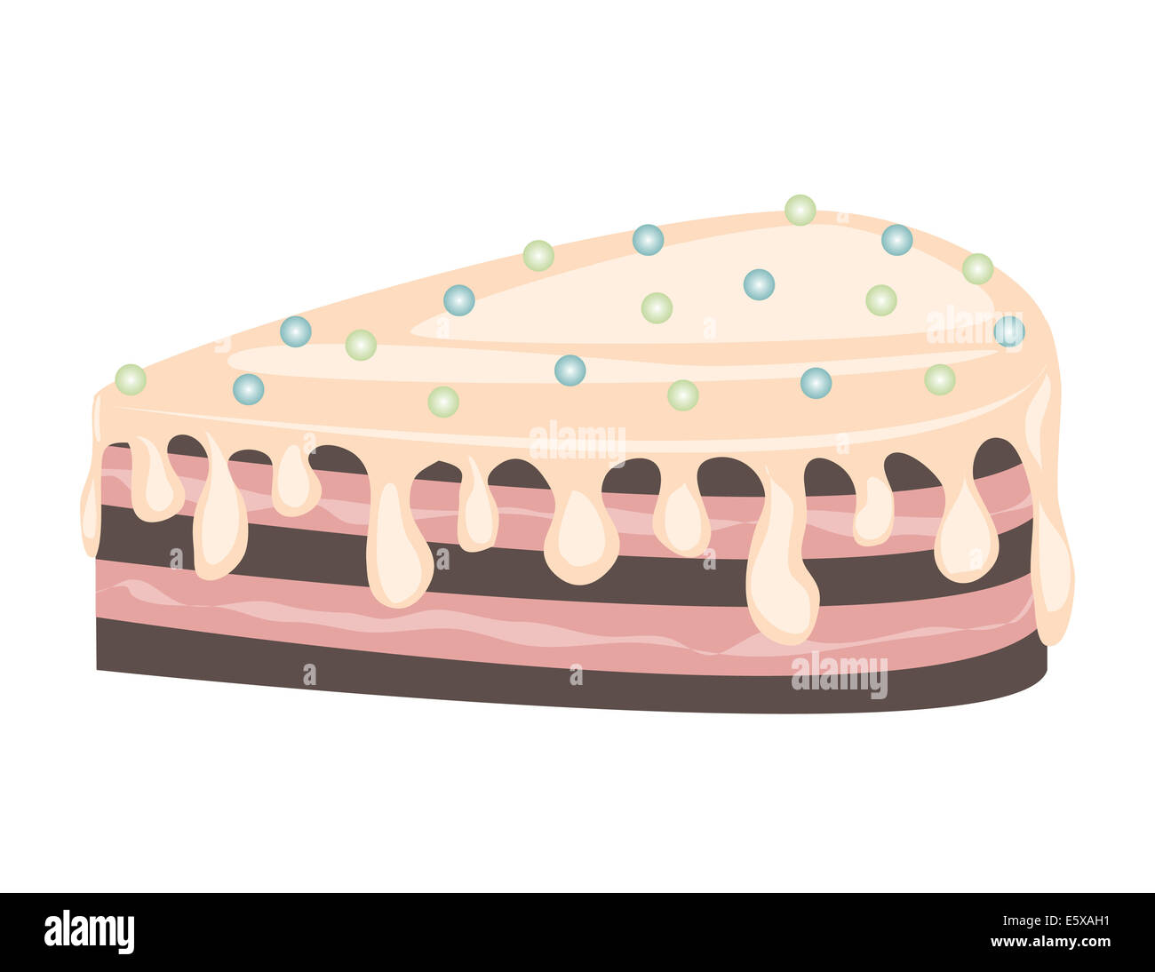 Piece of chocolate cake with icing on white isolated background Stock ...