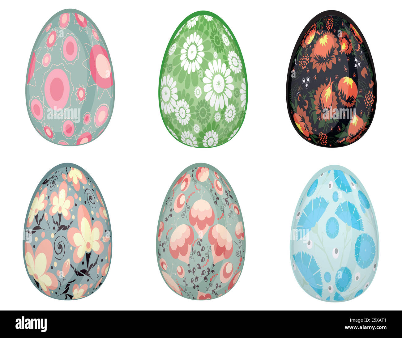 set of six easter eggs on white background Stock Photo - Alamy