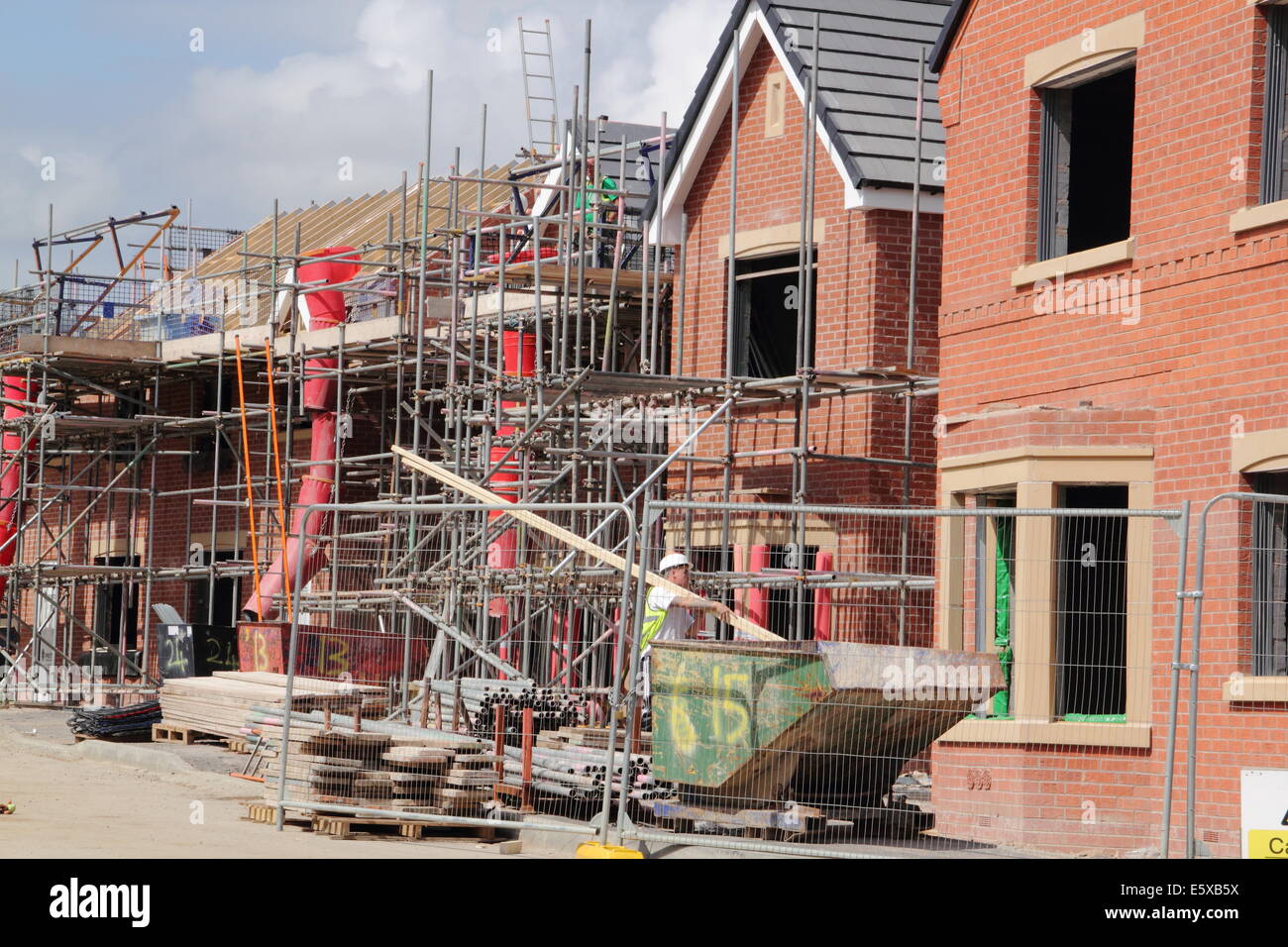 New homes constructed on UK building site, Derbyshire, Britain - summer ...