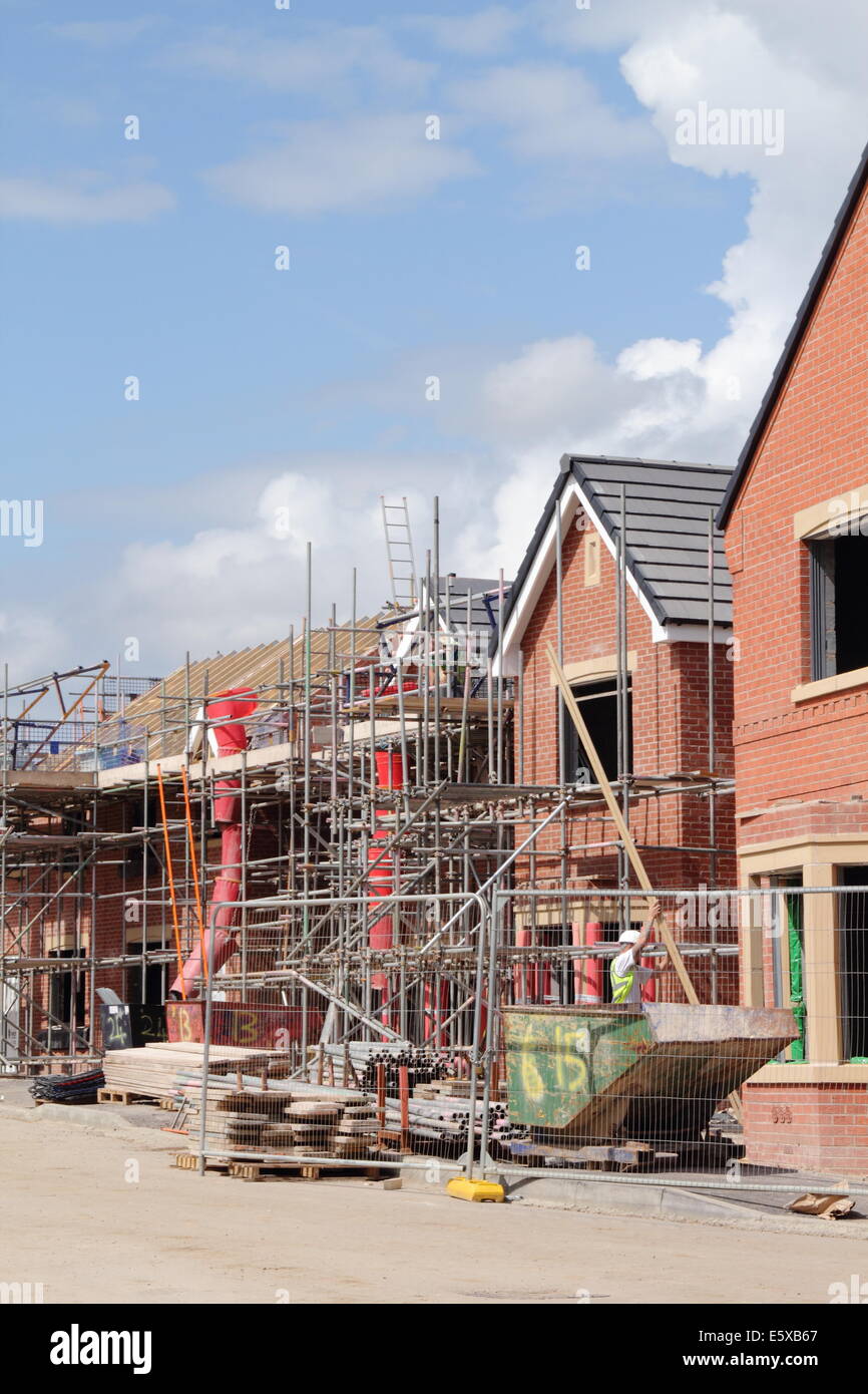 New homes constructed on UK building site, Derbyshire, Britain - summer ...