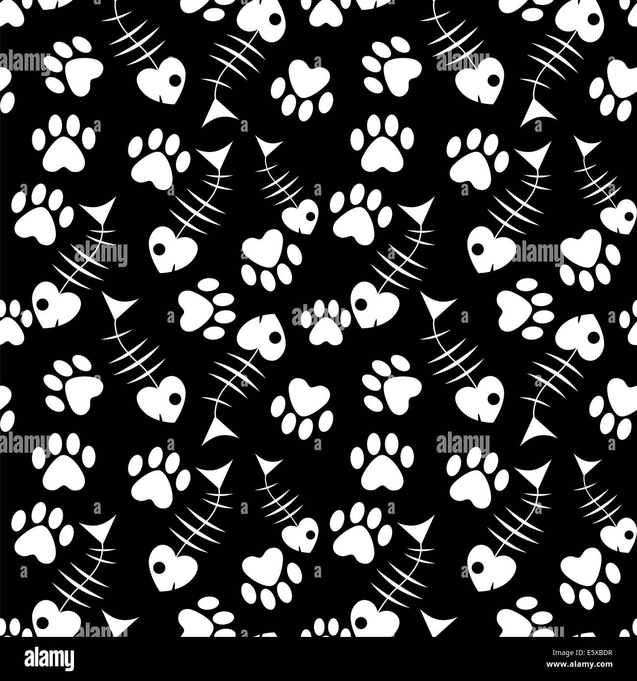 seamless pattern with cat`s paw and fish Stock Photo - Alamy