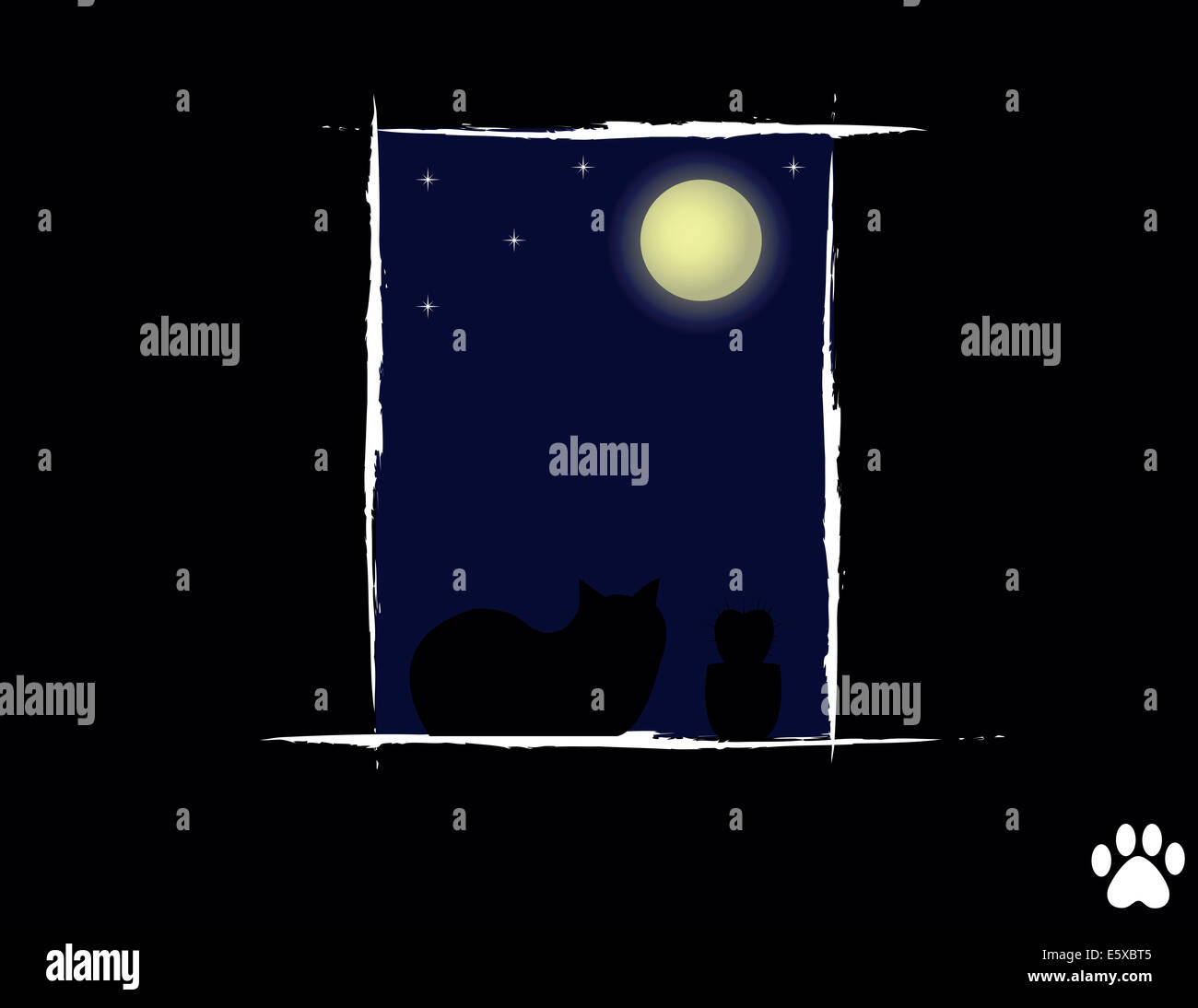Cat in the night looking at the moon and stars Stock Photo - Alamy
