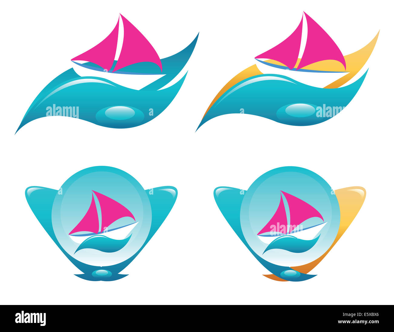 yacht, ship icons set with abstract sand, wave Stock Photo - Alamy