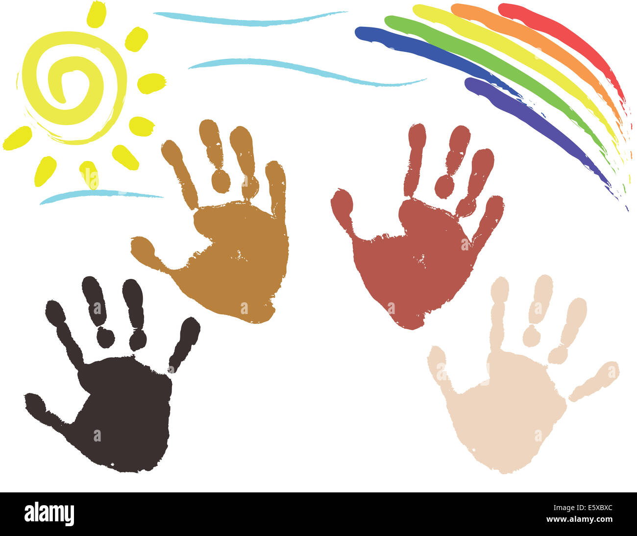 the child drawing with sky, sun and hand Stock Photo - Alamy