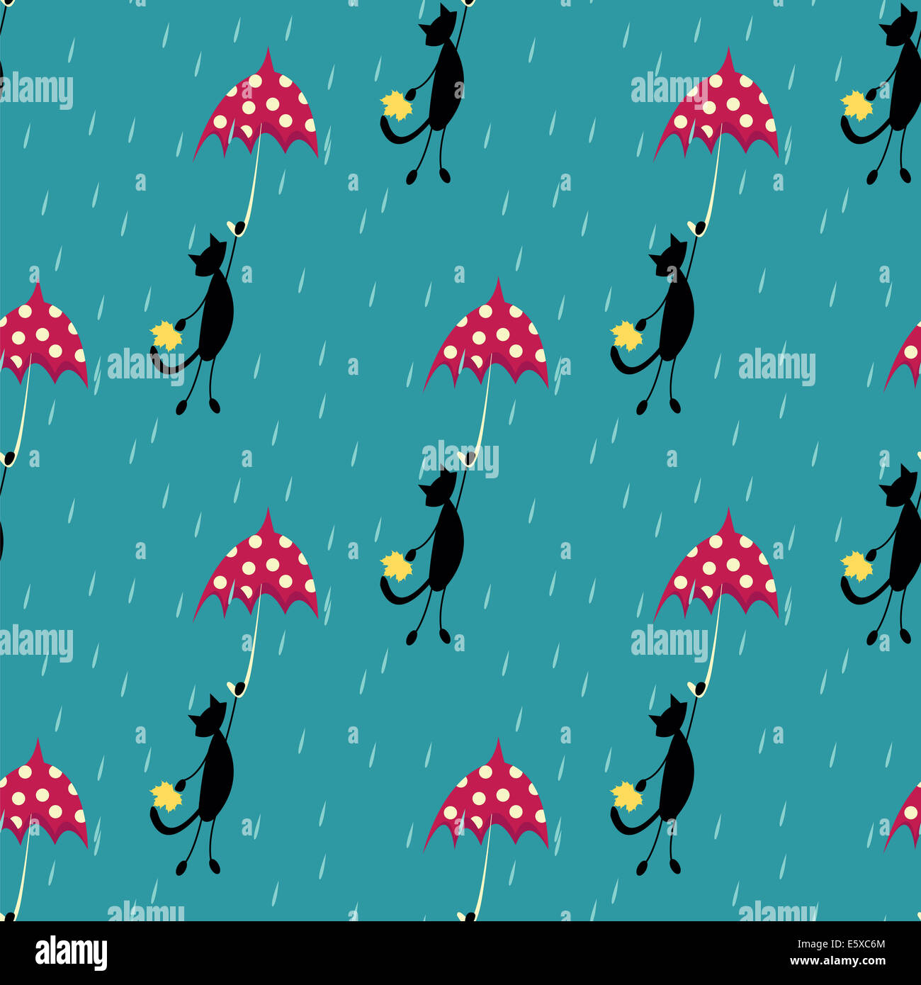 seamless pattern with cat fly with red umbrella Stock Photo - Alamy