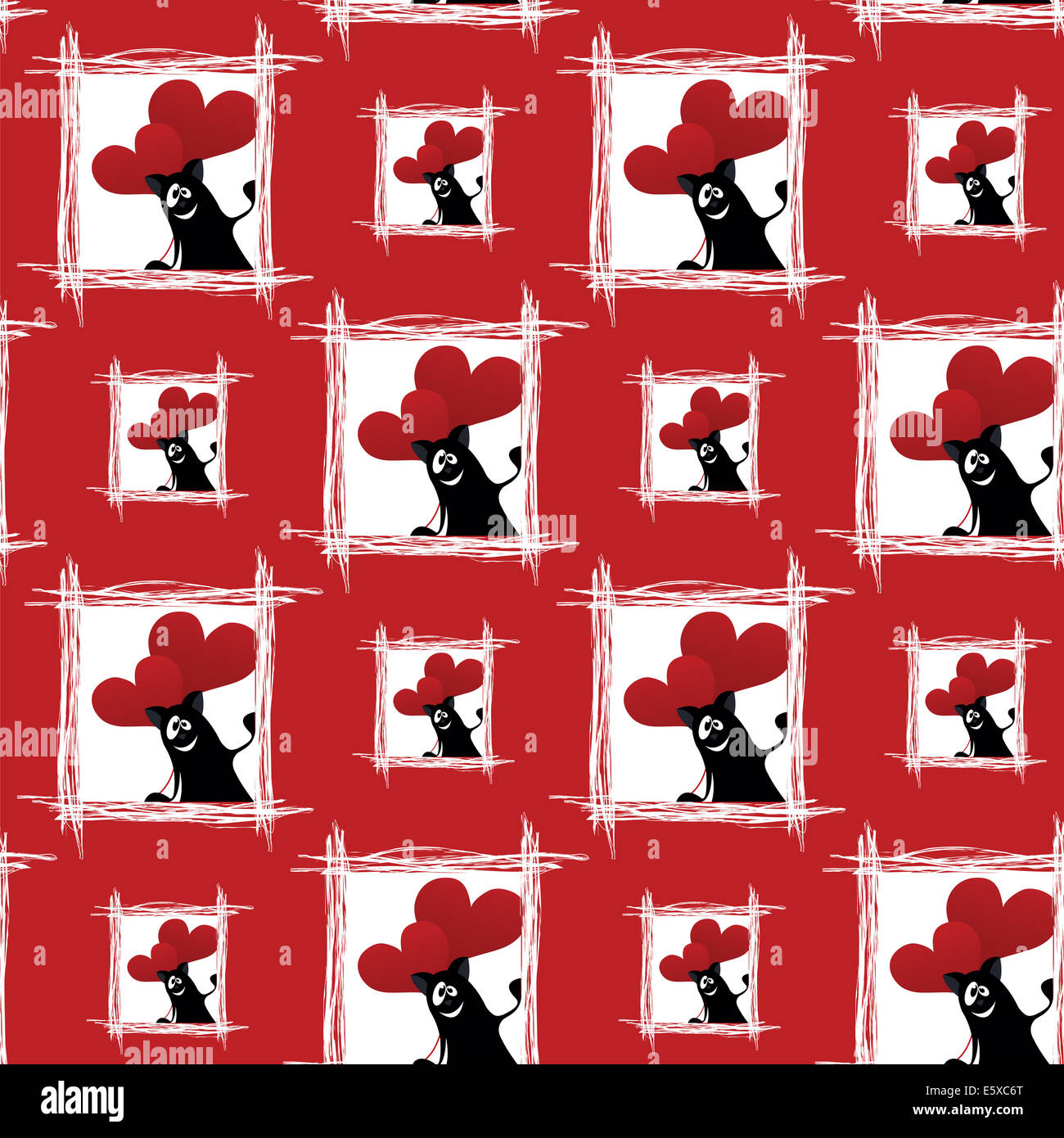 seamless pattern with friendly cartoon cat with ball of heart Stock ...