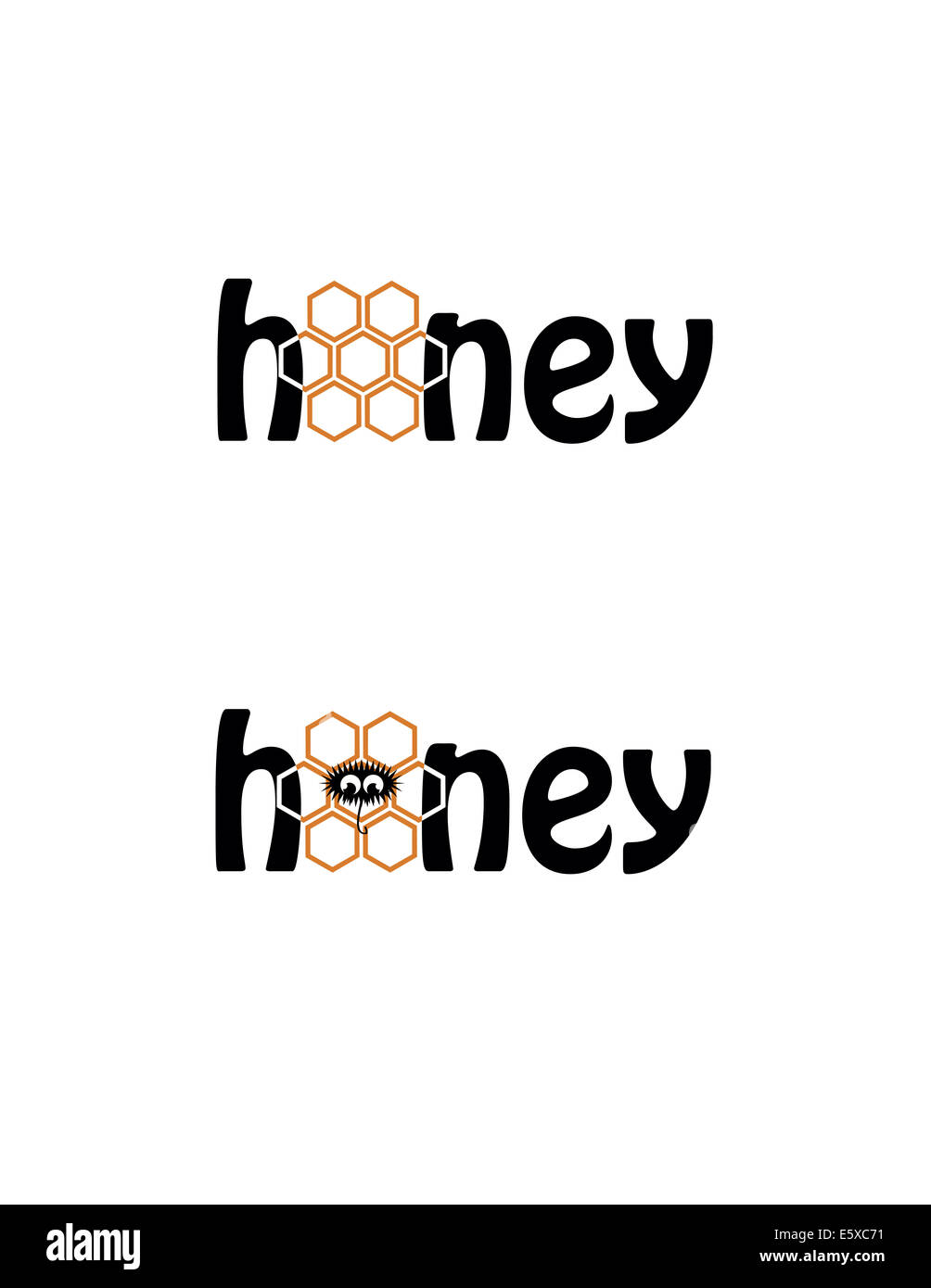 set of honey logo with bee and letter Stock Photo - Alamy