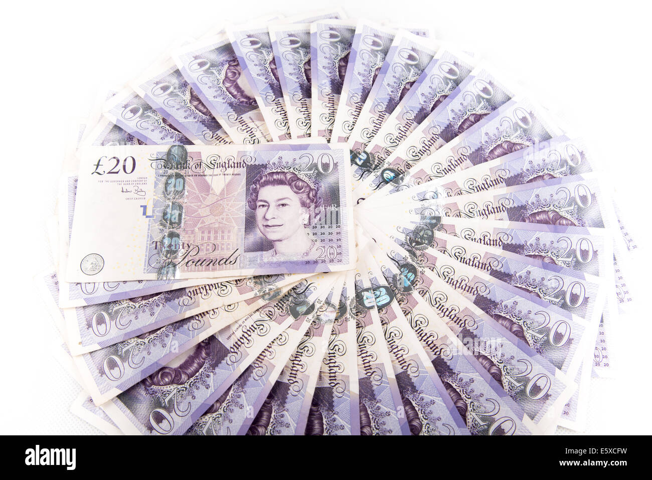 British pound sterling bank notes on white background Stock Photo - Alamy
