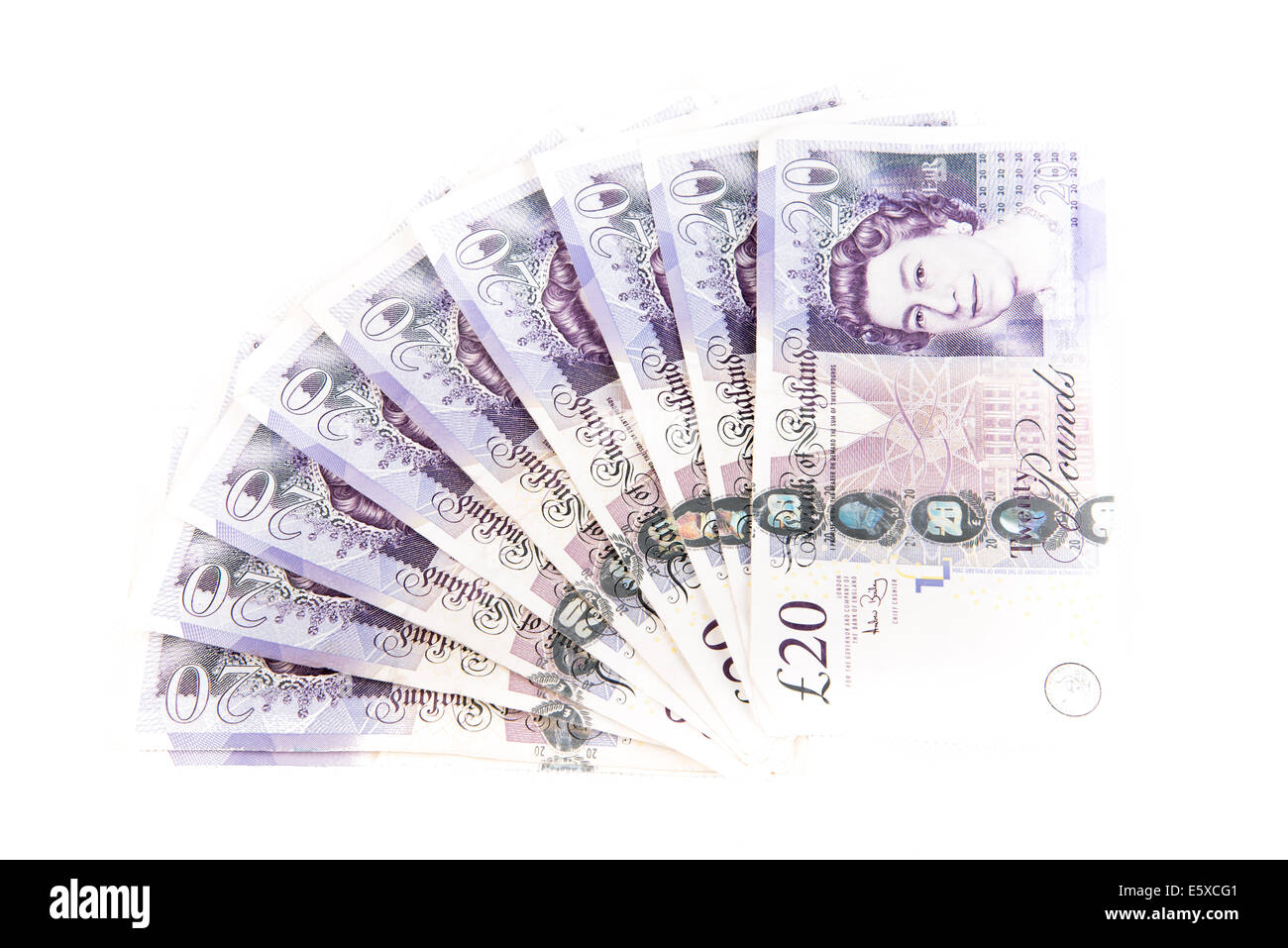 British pound sterling bank notes on white background Stock Photo - Alamy