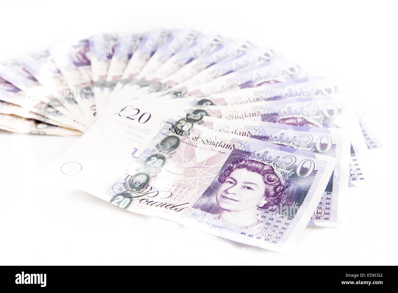 British pound sterling bank notes on white background Stock Photo - Alamy