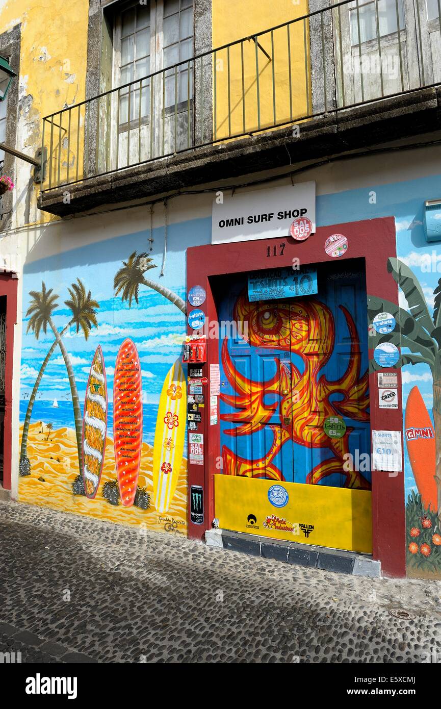 Funchal Madeira Portugal old town street art surf shop Stock Photo - Alamy