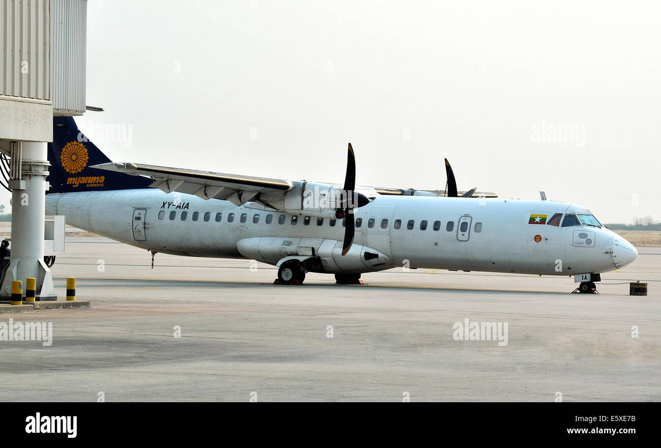 airplane of Myanma airways ,ATR 72-720, Mandalay airport, Myanmar Stock ...