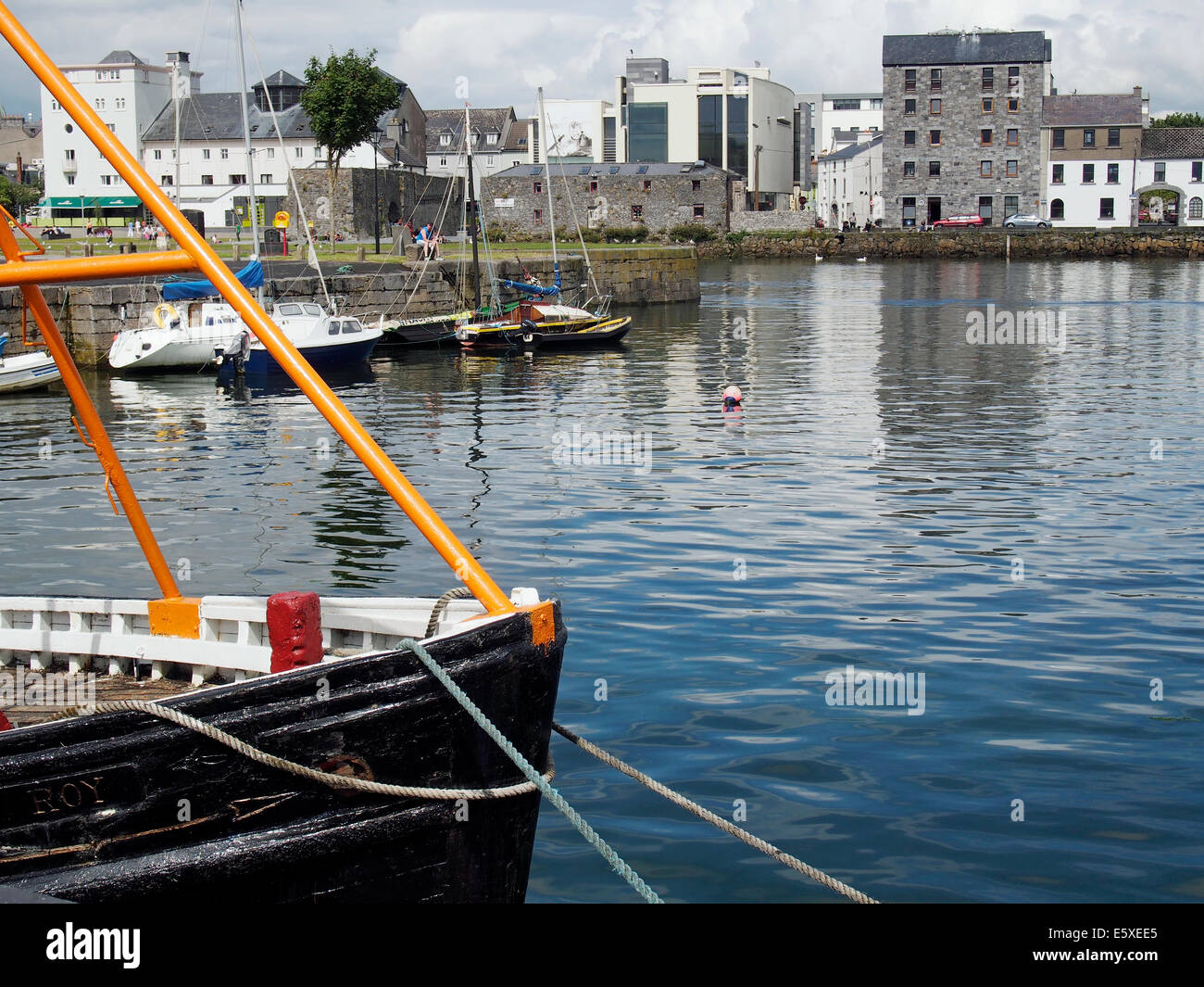 Pleasure boats moored in the Claddagh Basin, the old Galway town ...