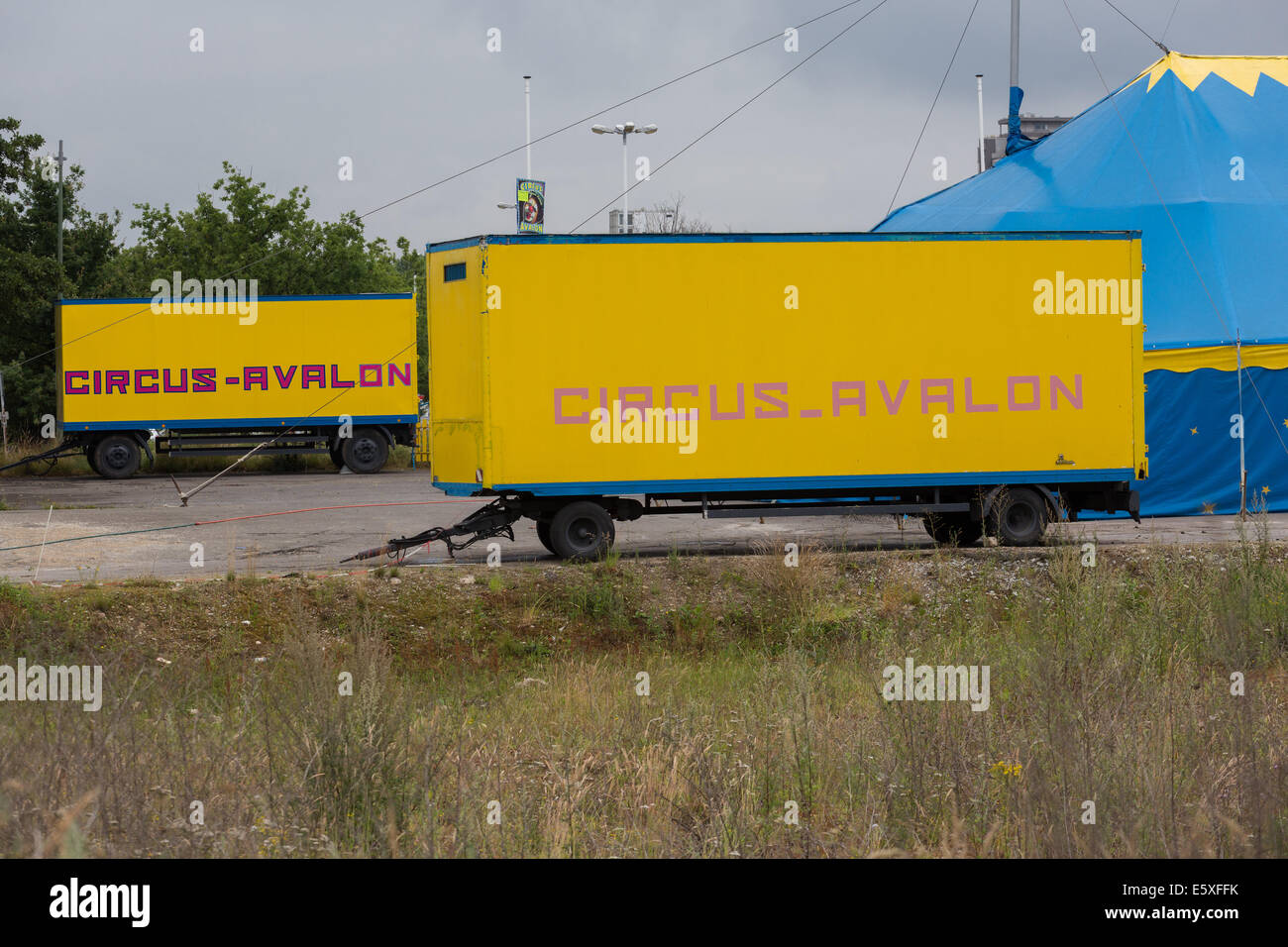A travelling circus, Circus Avalon, set up on waste ground at Sieker ...