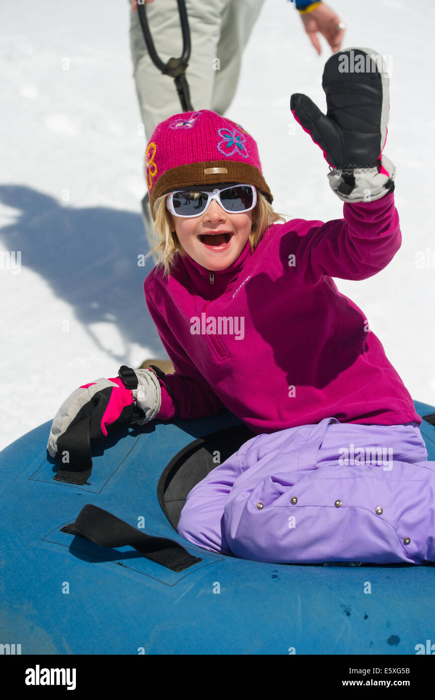 Lucy Weiss enjoys tubing at Snowbird Resort in Utah Stock Photo - Alamy