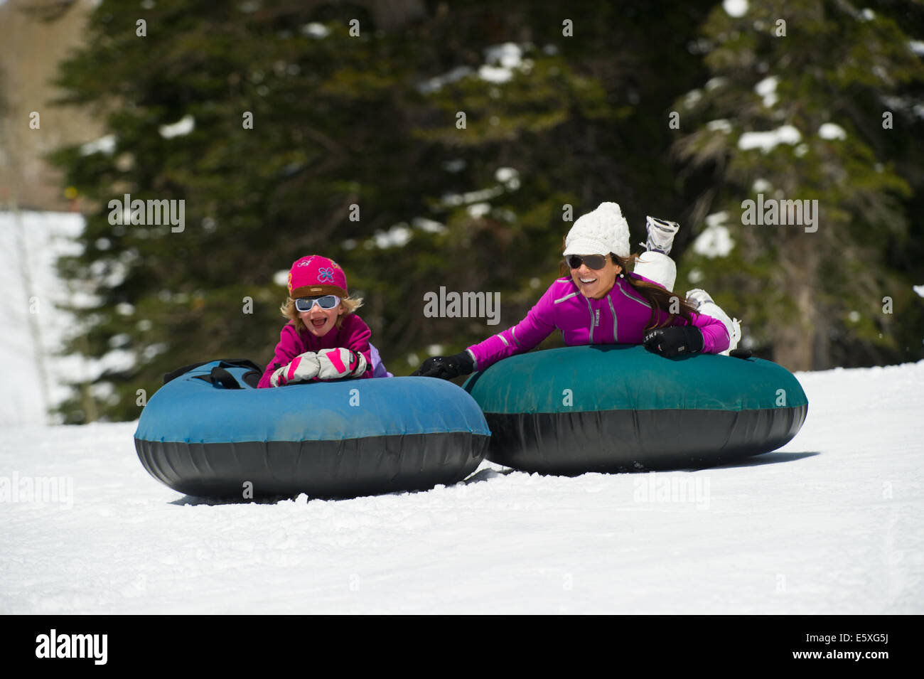 Suzanne and Lucy Weiss enjoy their time tubing at Snowbird Resort in ...