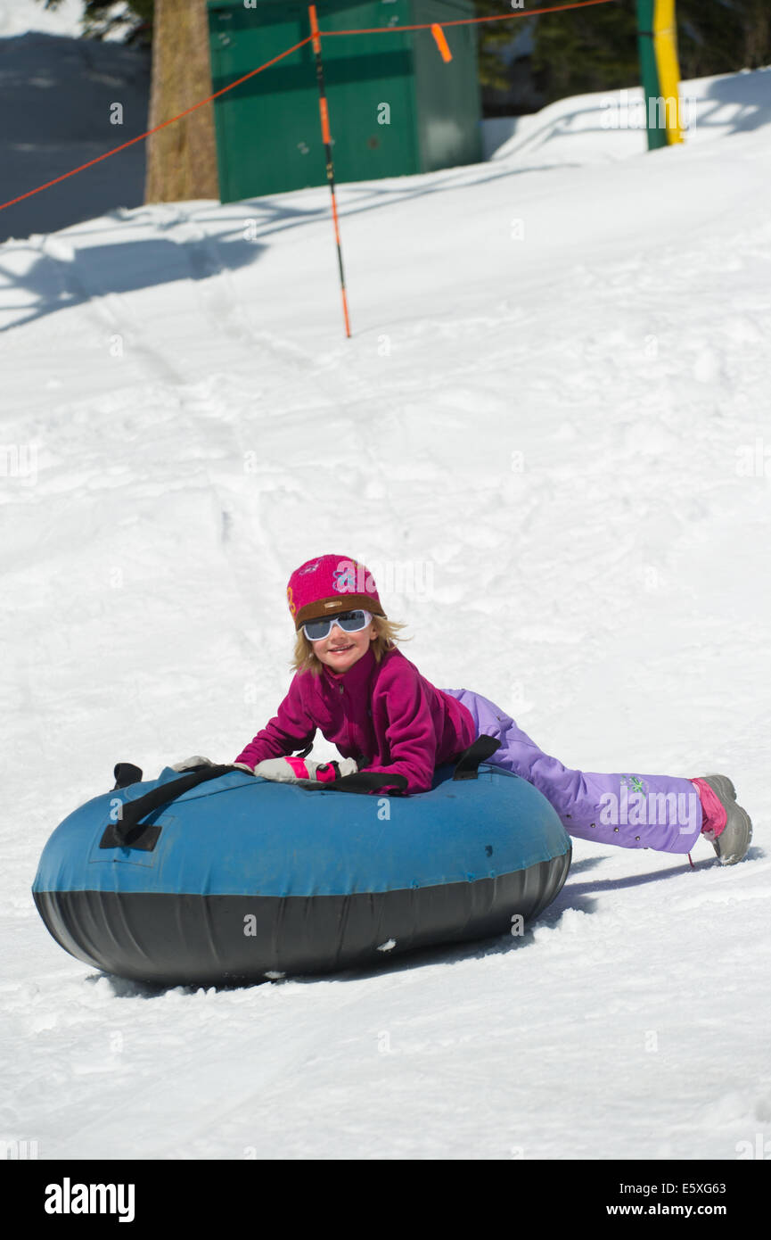 Lucy Weiss enjoys tubing at Snowbird Resort in Utah Stock Photo - Alamy