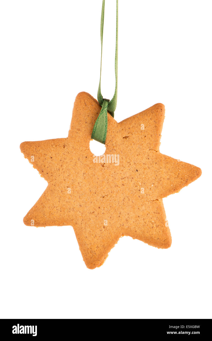 Gingerbread star tied with a green ribbon Stock Photo - Alamy
