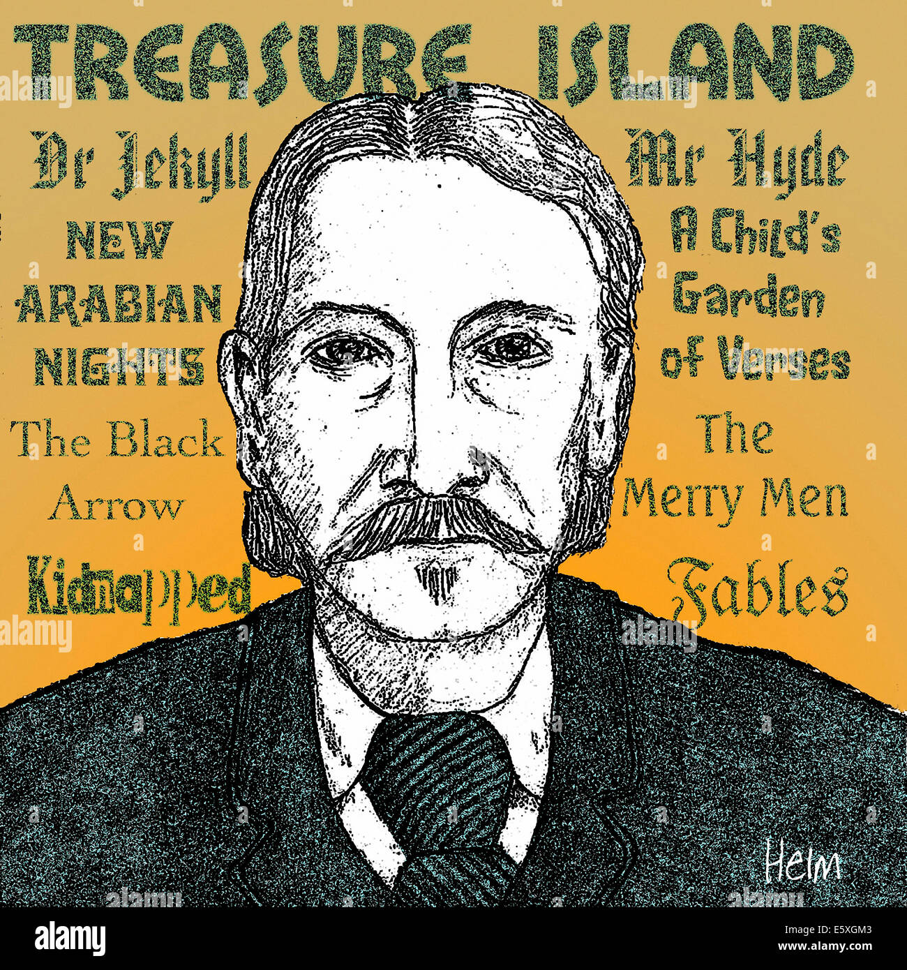 Robert Louis Stevenson, a photoetching by Paul Helm Stock Photo - Alamy