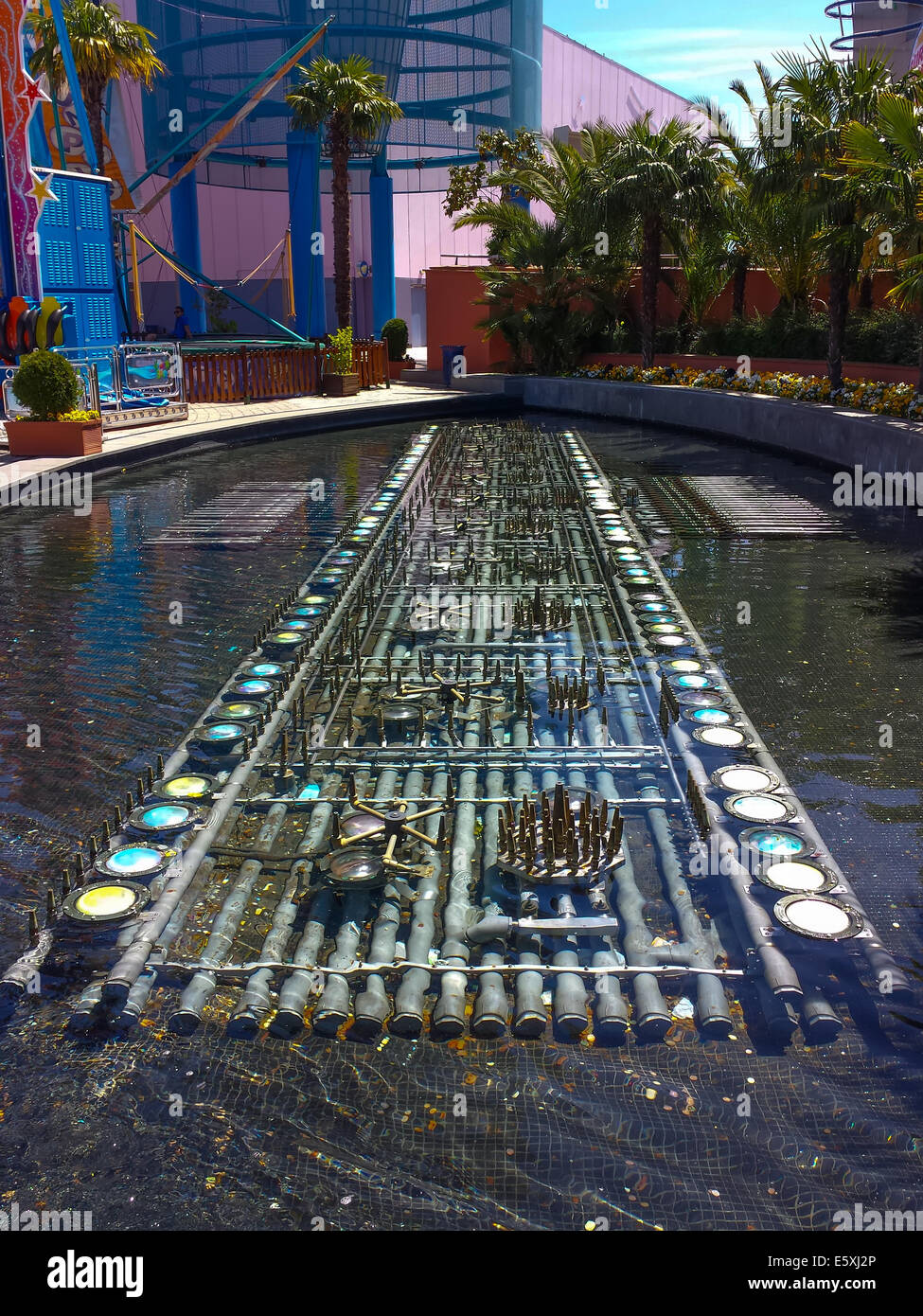 water outlets in a modern source of multicolor lights Stock Photo - Alamy