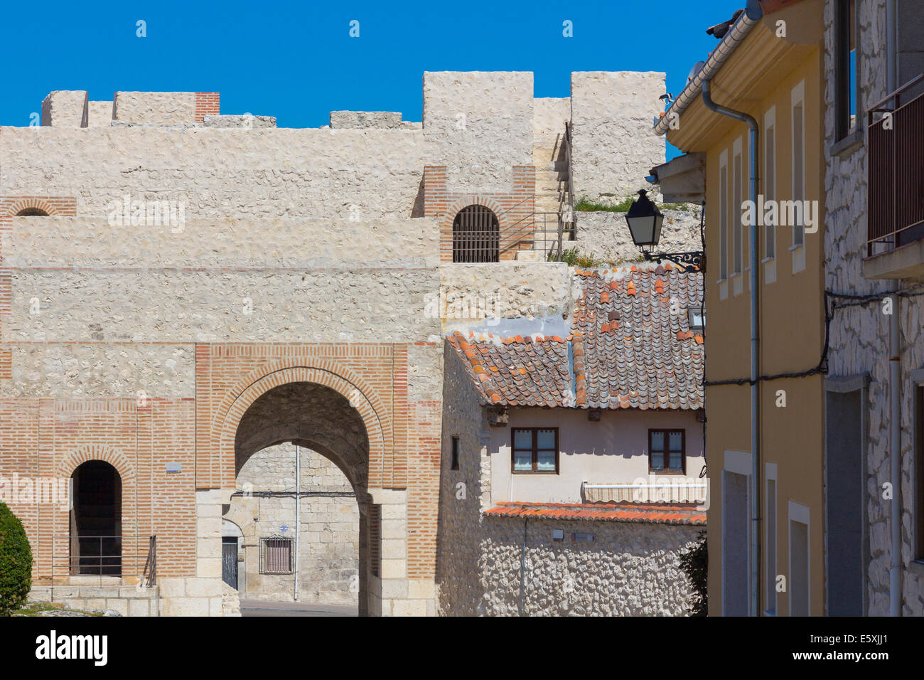 Mudejar door in ancient defensive wall in the town of Cuellar, Spain ...