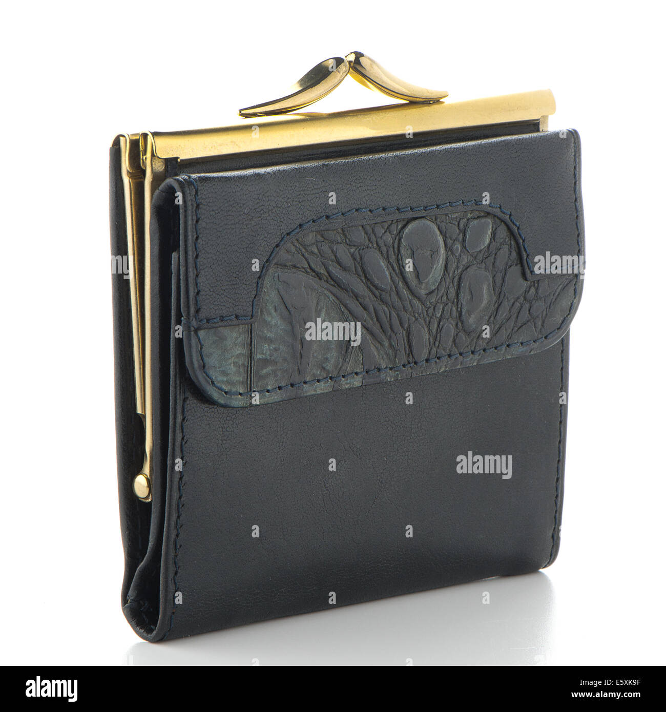 Black leather purse isolated on white background Stock Photo - Alamy