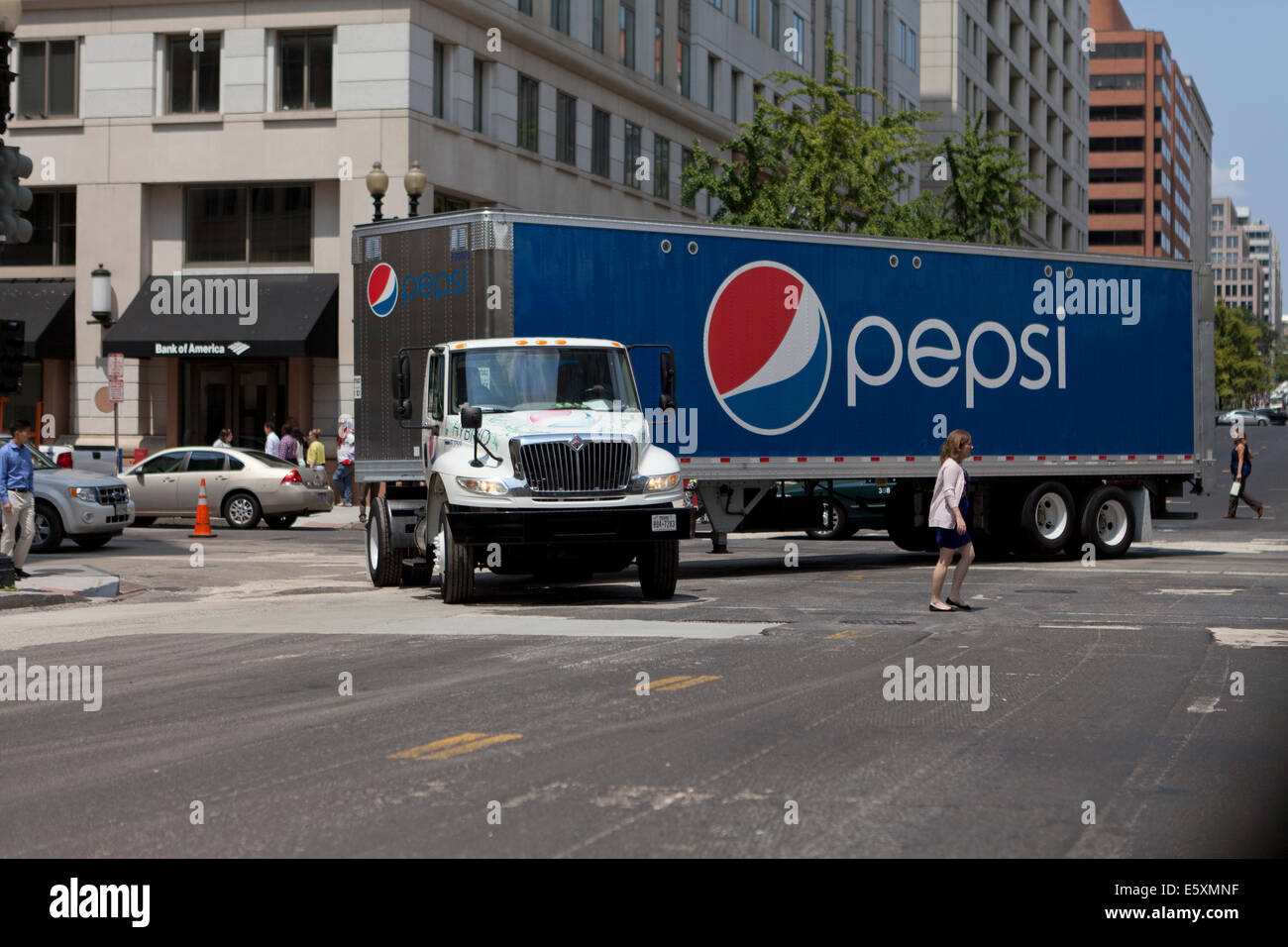 Pepsi Cola delivery truck making a turn at a city intersection - USA ...