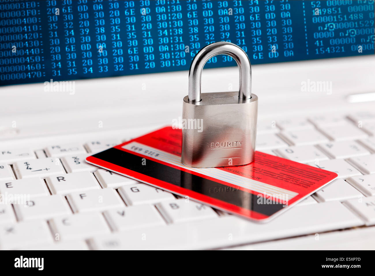Credit Card and padlock on keyboard - security, e-commerce concept ...