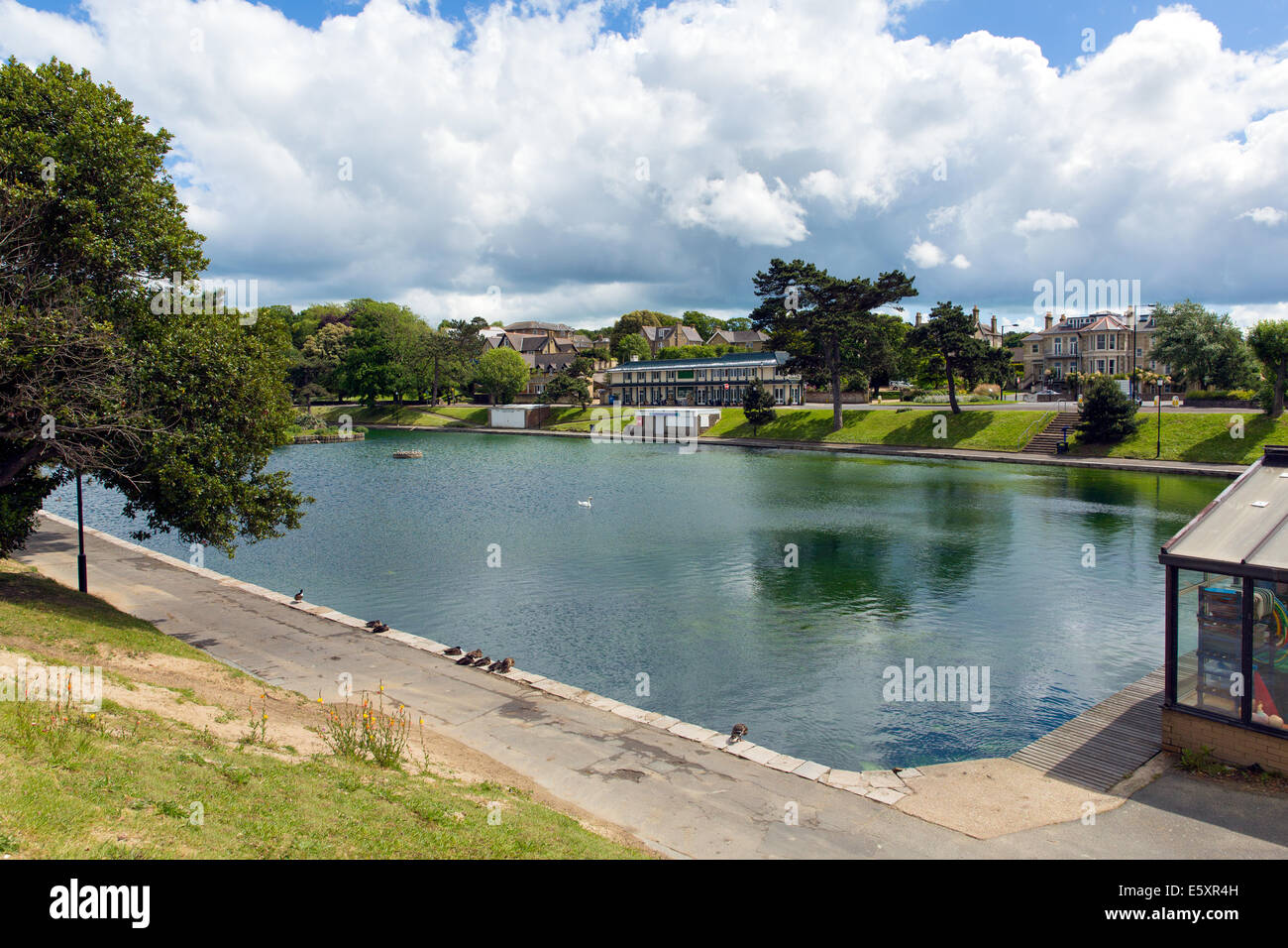 Ryde boating lake Isle of Wight with blue sky and sunshine in summer in ...