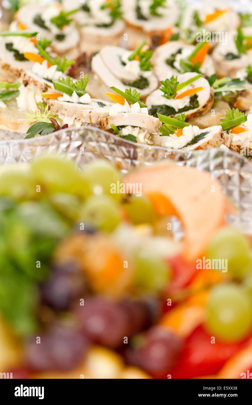 Catering service food buffet selection on white tablecloth Stock Photo ...
